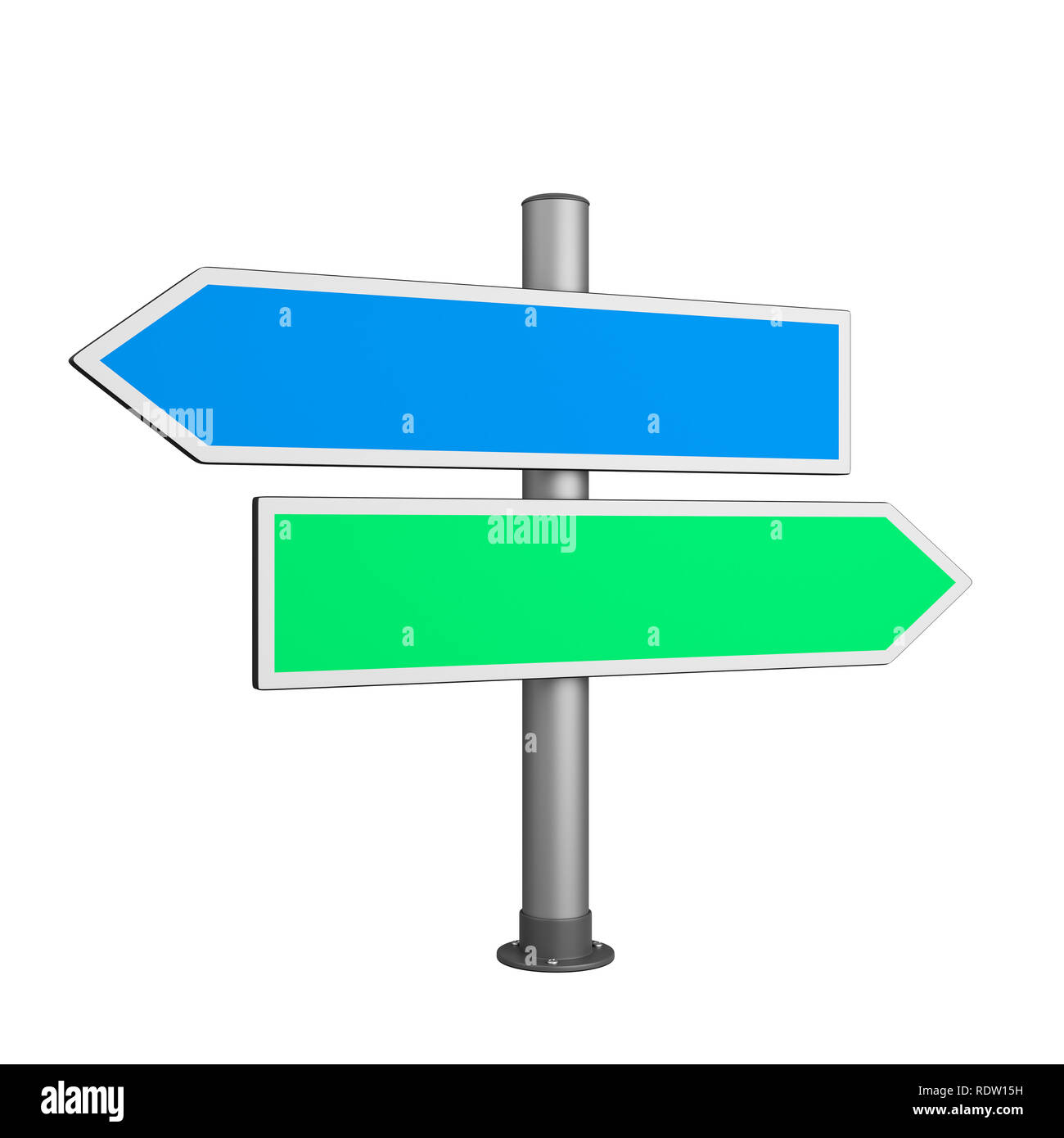 Blue and Green Arrows Road Sign Isolated on White Background 3D ...