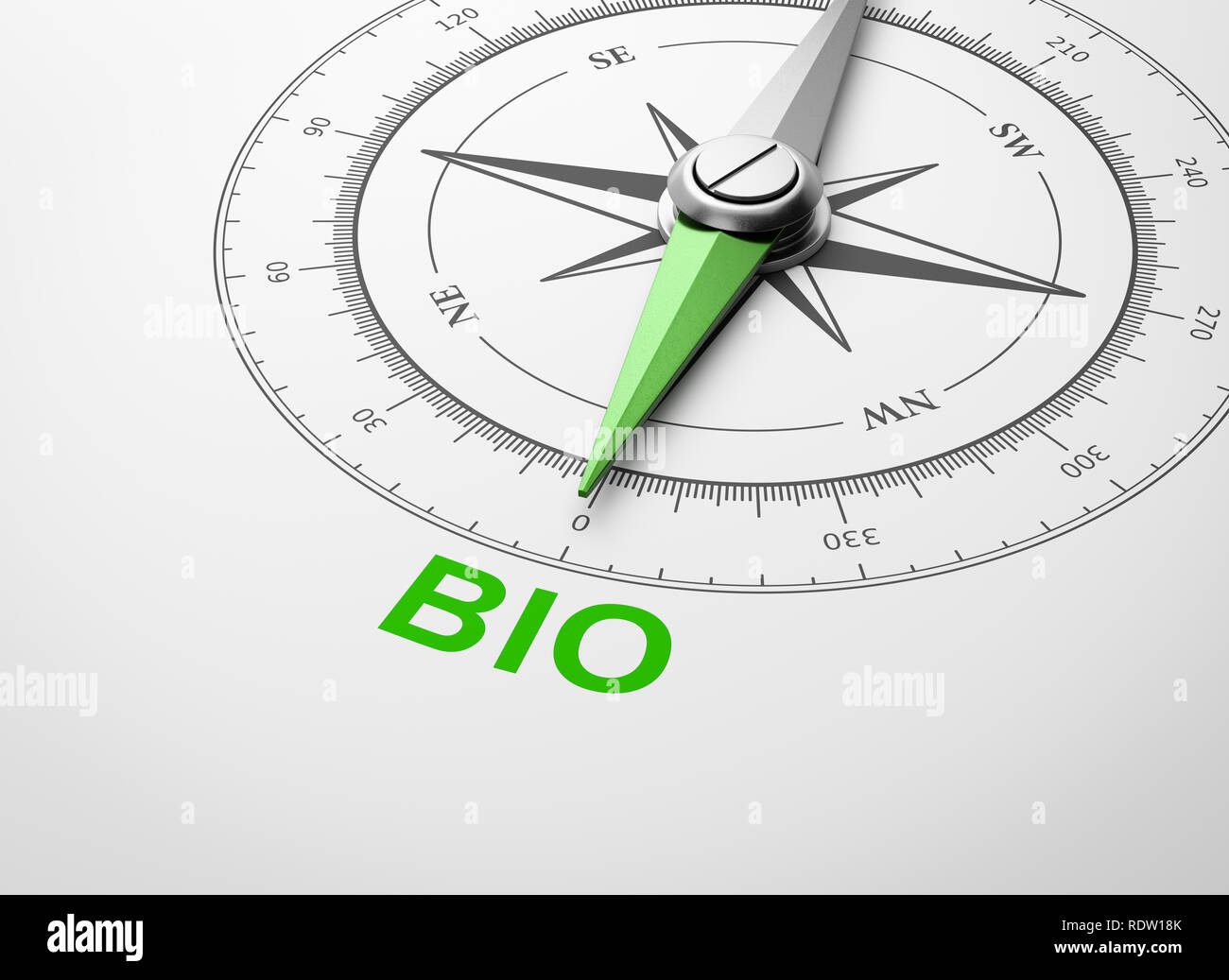 Magnetic Compass with Needle Pointing Green Bio Word on White ...