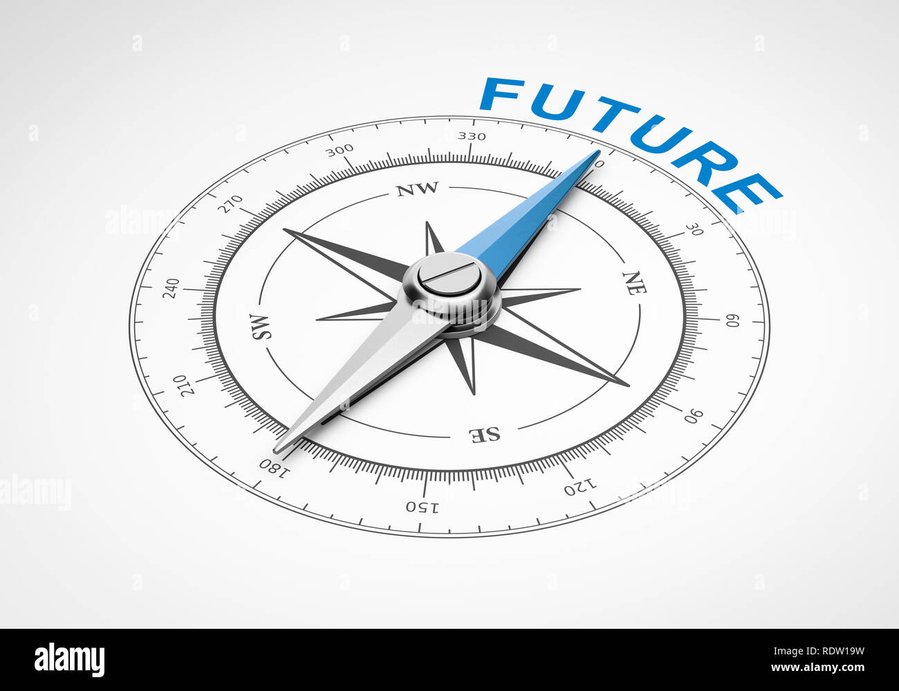 Magnetic Compass with Needle Pointing Blue Future Word on White ...