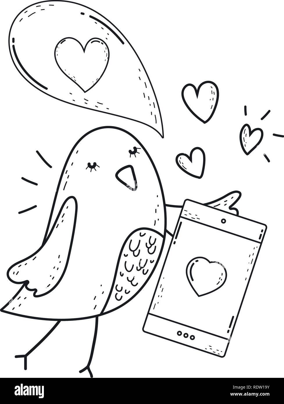 cute little bird with heart lovely character Stock Vector Image & Art ...