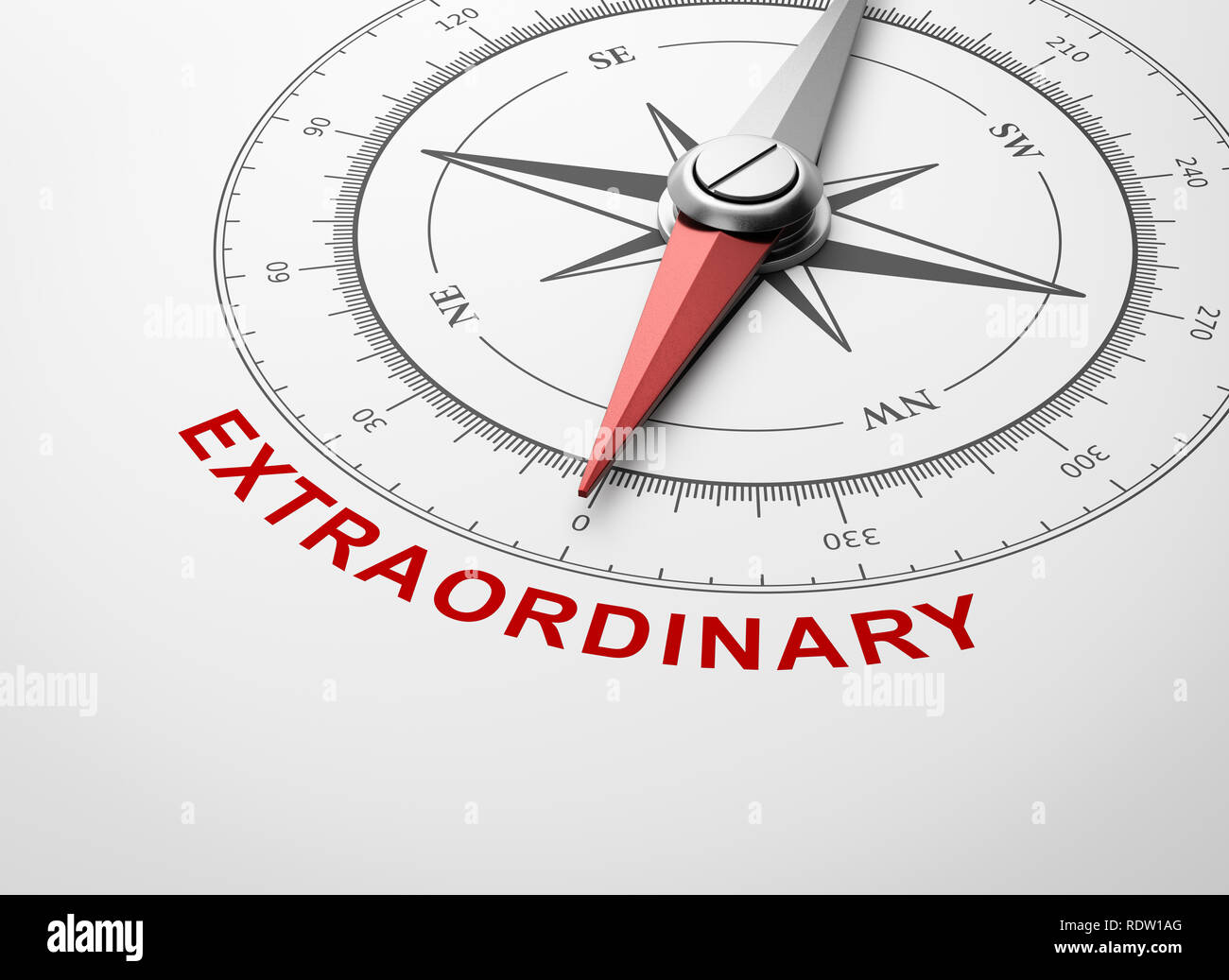 Magnetic Compass with Needle Pointing Red Extraordinary Word on White ...