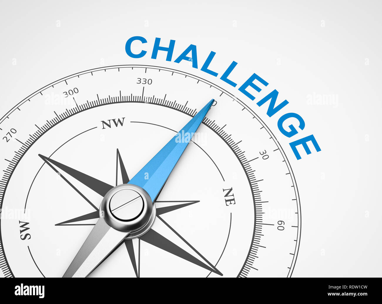 Magnetic Compass with Needle Pointing Blue Challenge Word on White ...