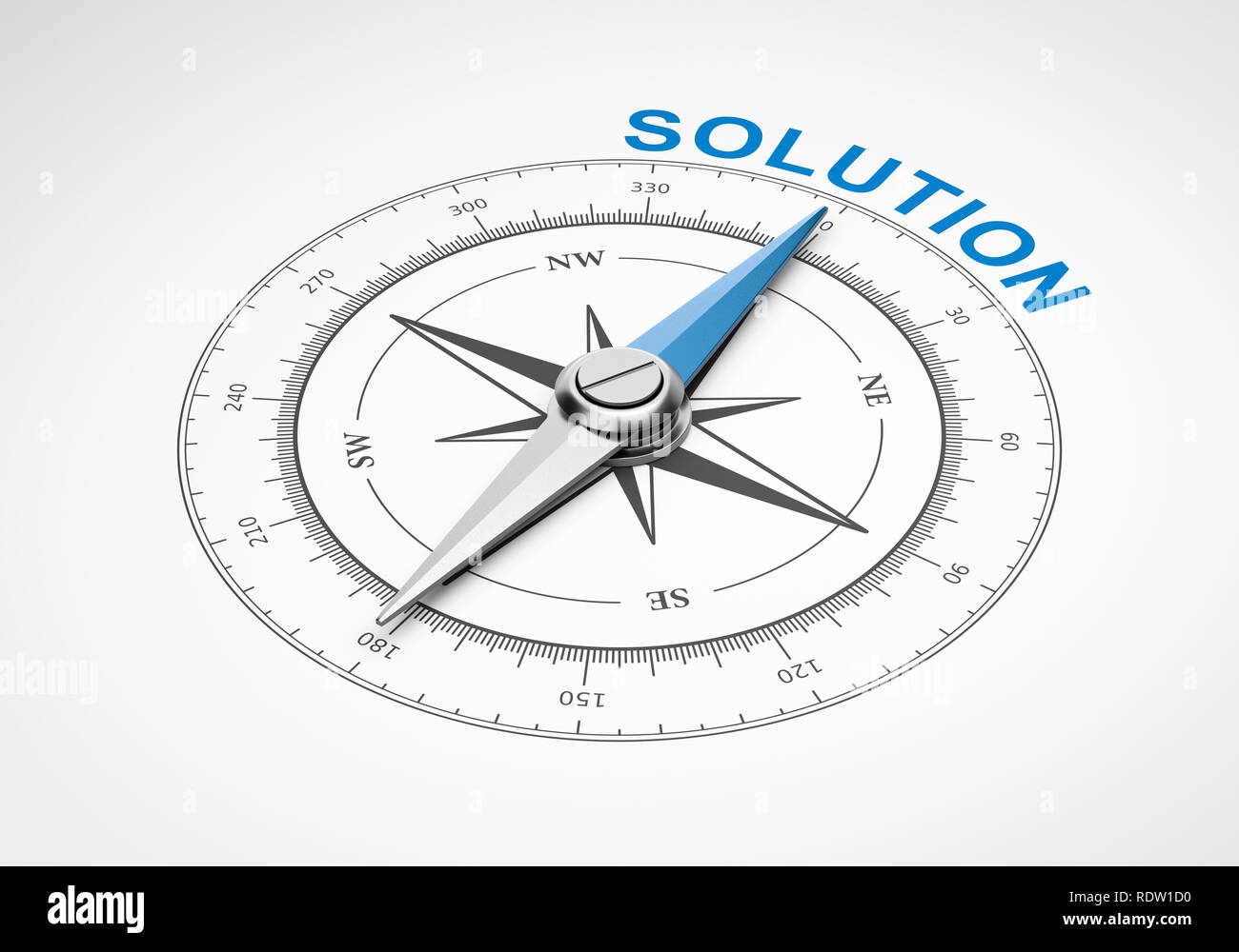 Magnetic Compass with Needle Pointing Blue Solution Word on White ...