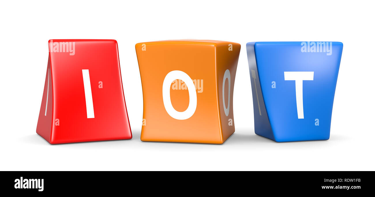 IOT White Text on Colorful Deformed Funny Cubes 3D Illustration on ...