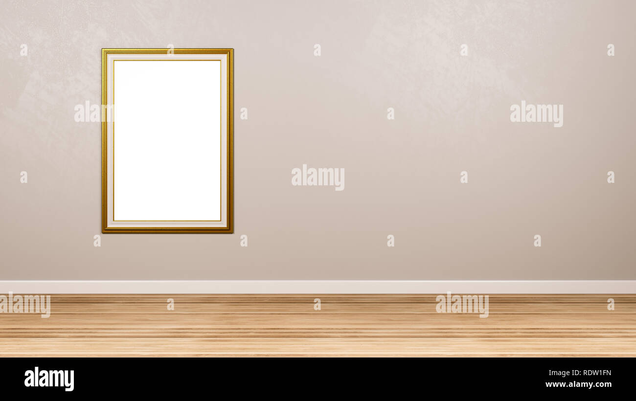 Classic Rectangular Portrait Empty Golden Picture Frame at the Wall in ...
