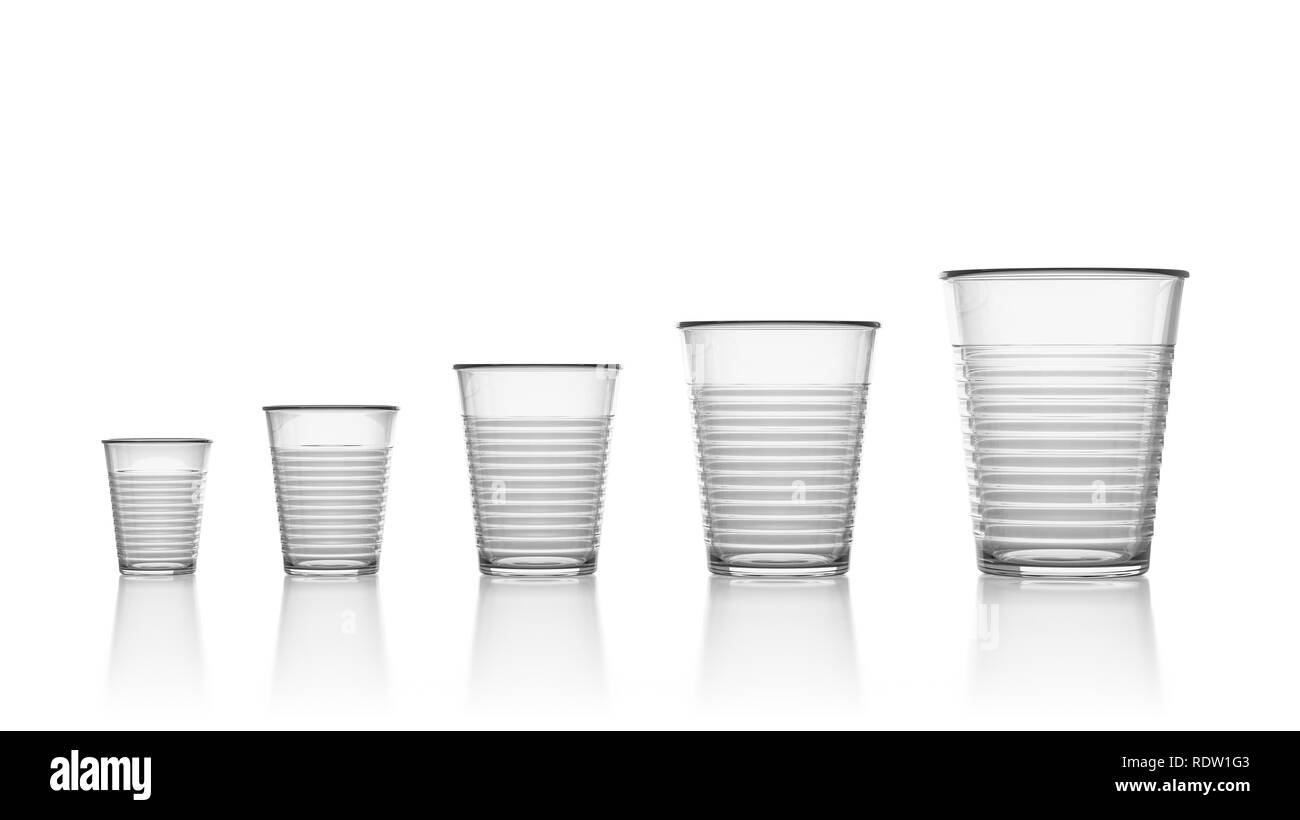 Set of Five, Increasing Size, Empty, Transparent Plastic Cups Isolated ...