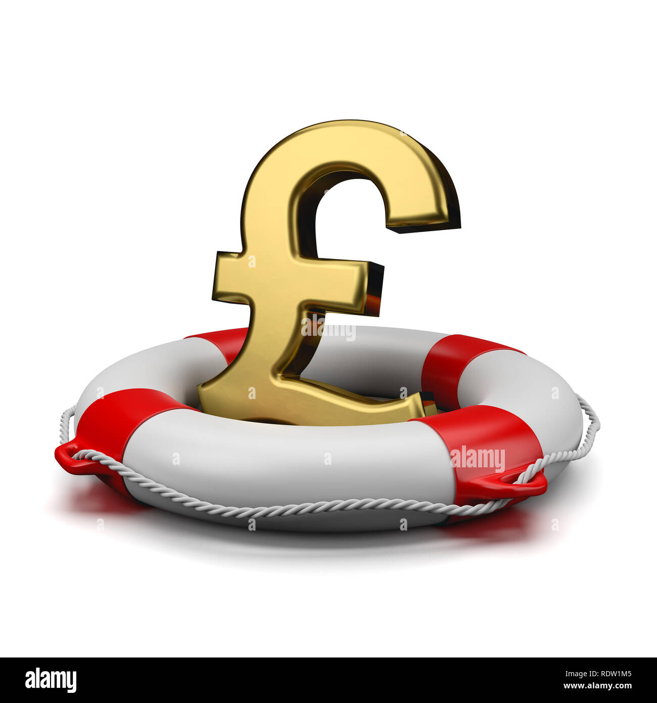 Gold Pound British Currency Symbol Shape on a Lifebuoy on White ...