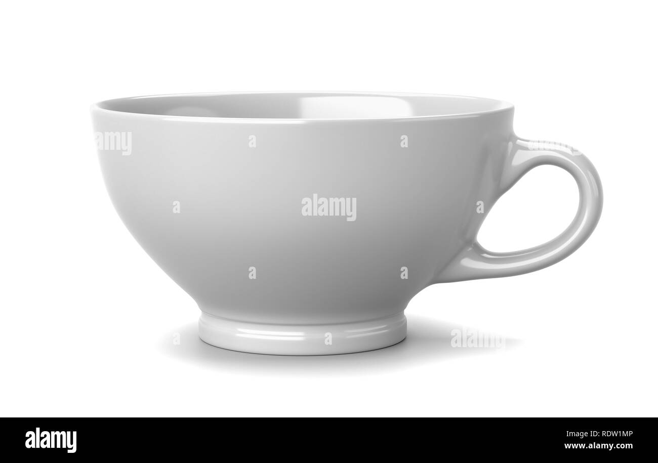One Single White Porcelain Breakfast Cup on White Background 3D ...