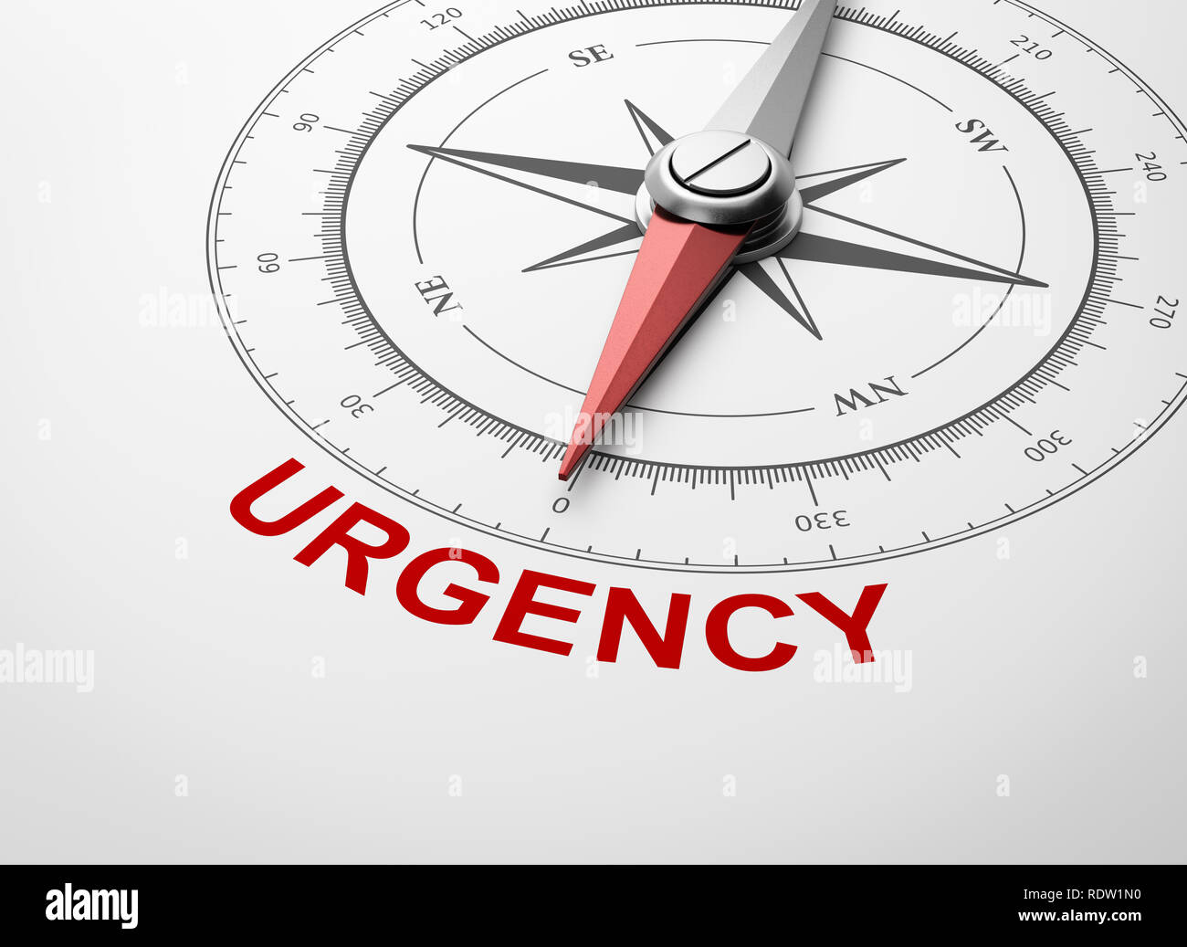 Magnetic Compass with Needle Pointing Red Urgency Word on White ...