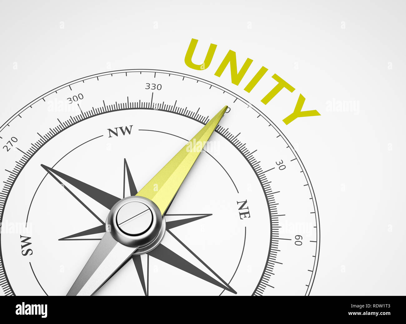 Magnetic Compass with Needle Pointing Yellow Unity Word on White ...