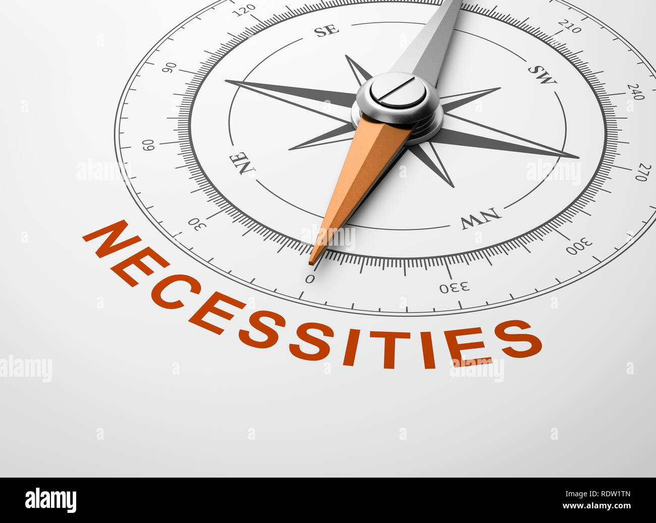 Magnetic Compass with Needle Pointing Orange Necessities Word on White ...