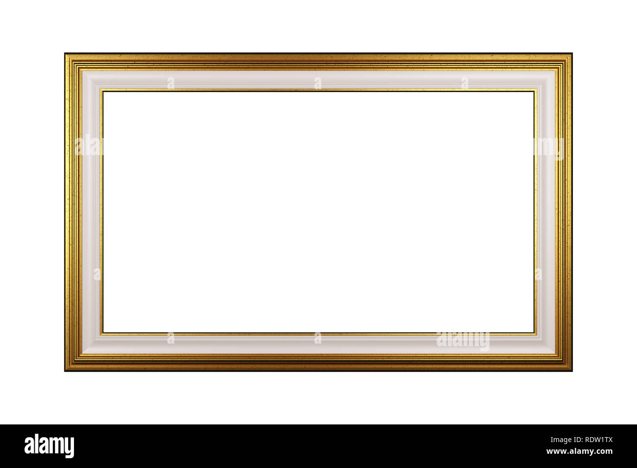 Classic Rectangular Empty Golden Picture Frame Isolated on White ...