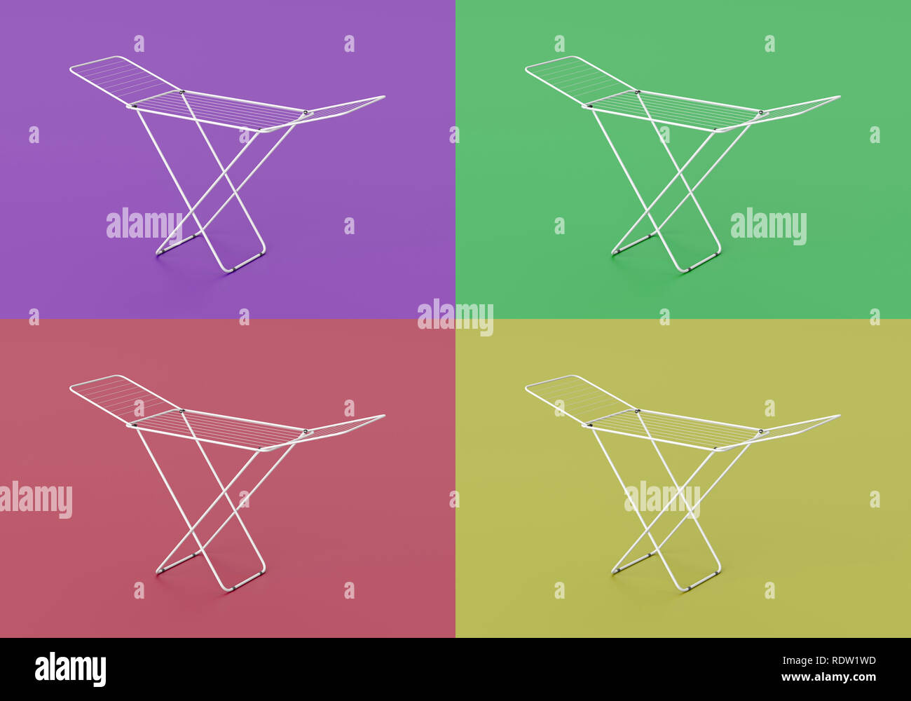 White Clothes Drying Rack on Colorful Background Collection 3D ...