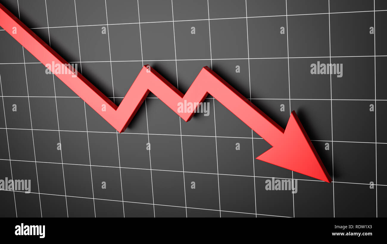 Falling Red Arrow Chart on Black Background 3D Illustration Stock Photo ...