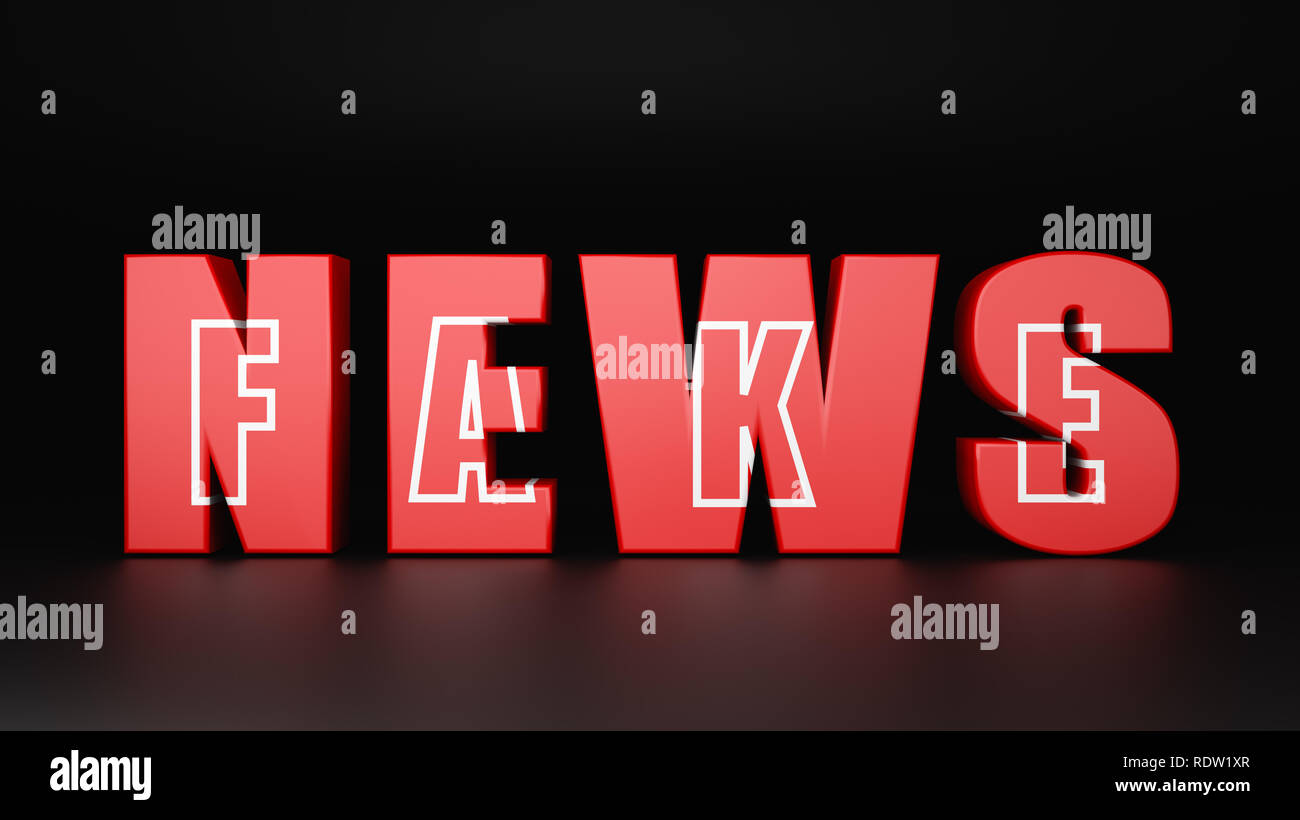 Red News Text with Fake Word Inside It on Dark Background 3D ...