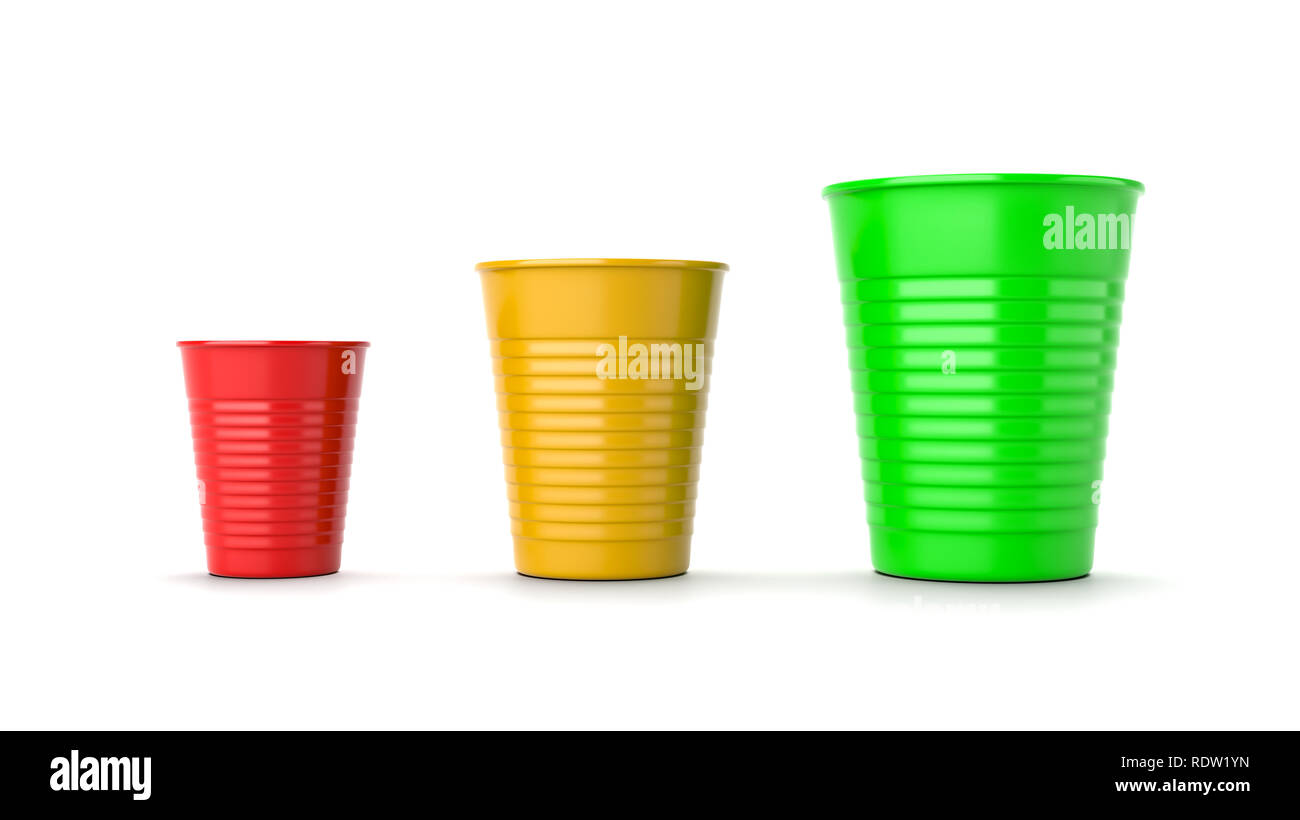 Set of Three, Increasing Size, Red, Yellow and Green Plastic Cups ...