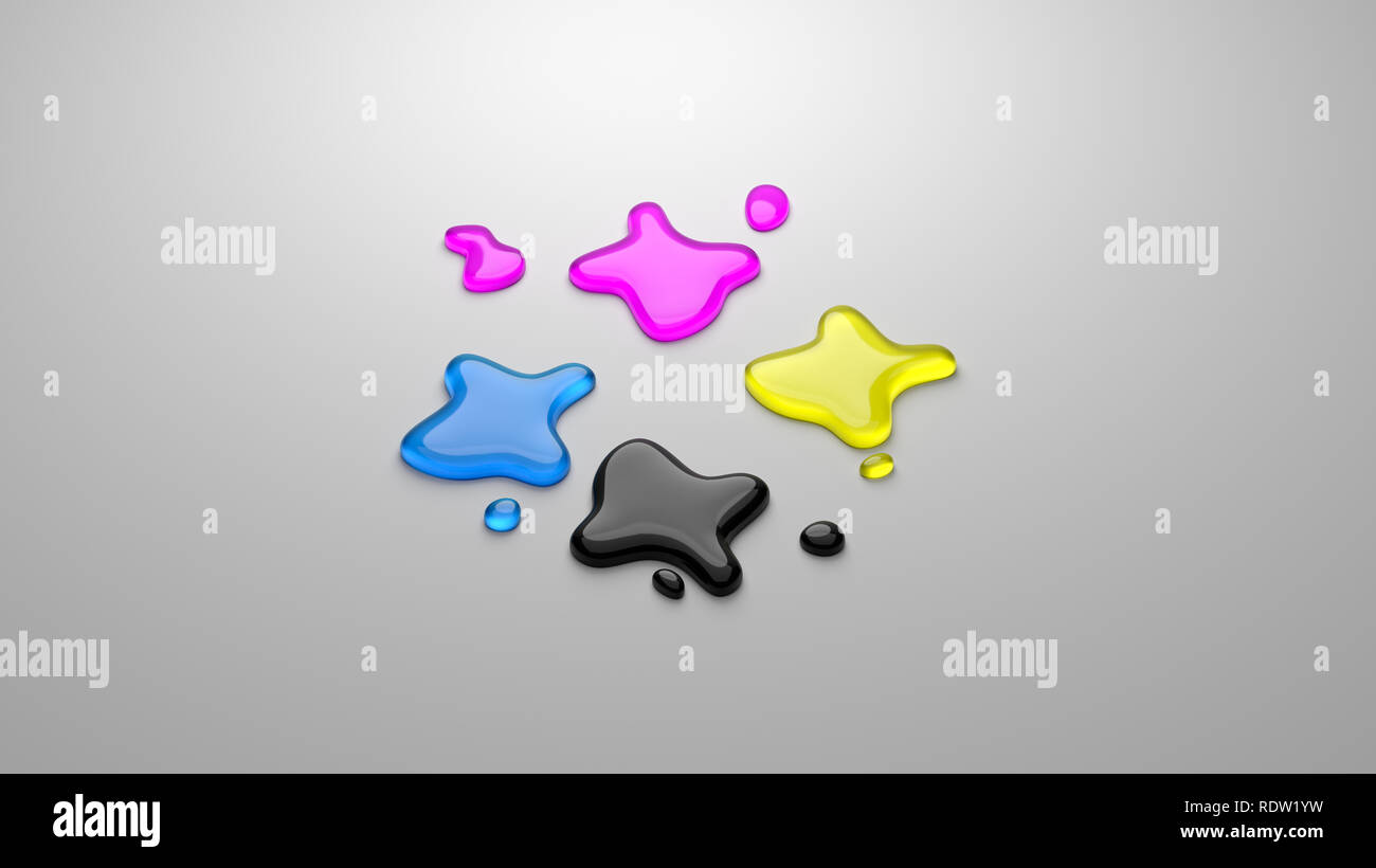 CMYK Four Colors Ink Puddles on Gray Background Illustration, Four ...