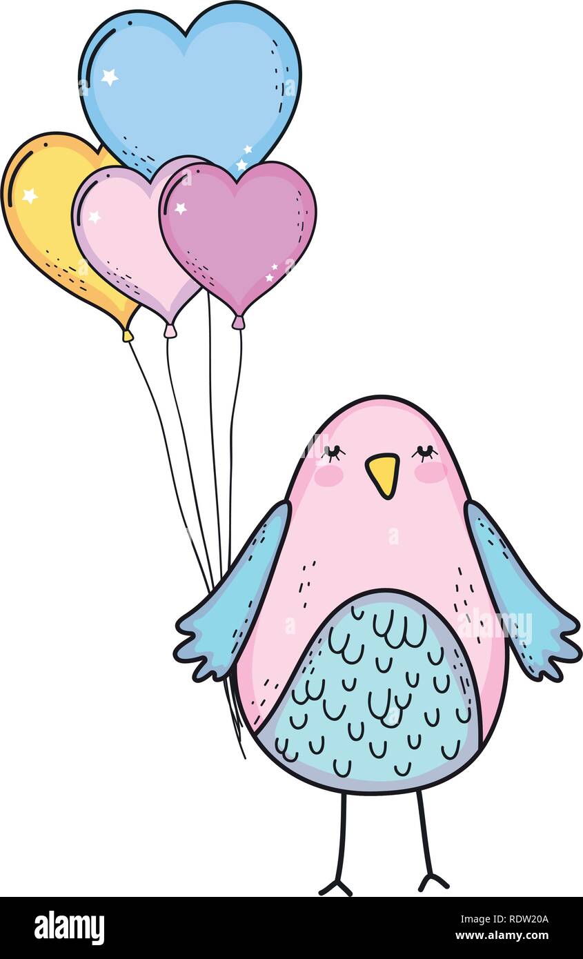 cute little bird with balloons helium lovely character Stock Vector ...