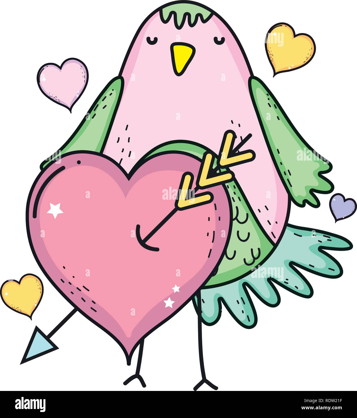 cute little bird with heart lovely character Stock Vector Image & Art ...