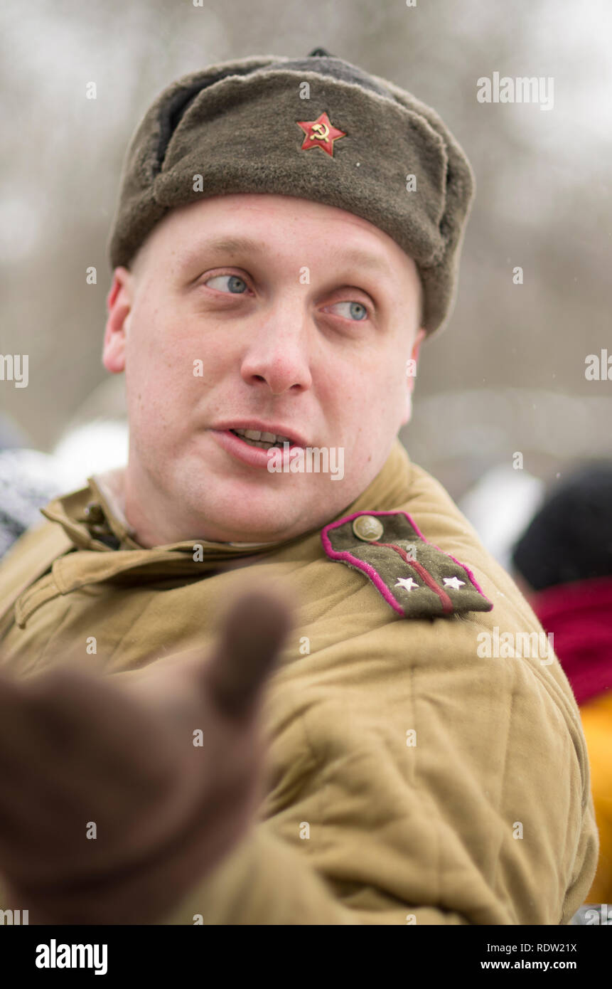 St. Petersburg, Russia - February 23, 2017: The Soviet soldier with ...