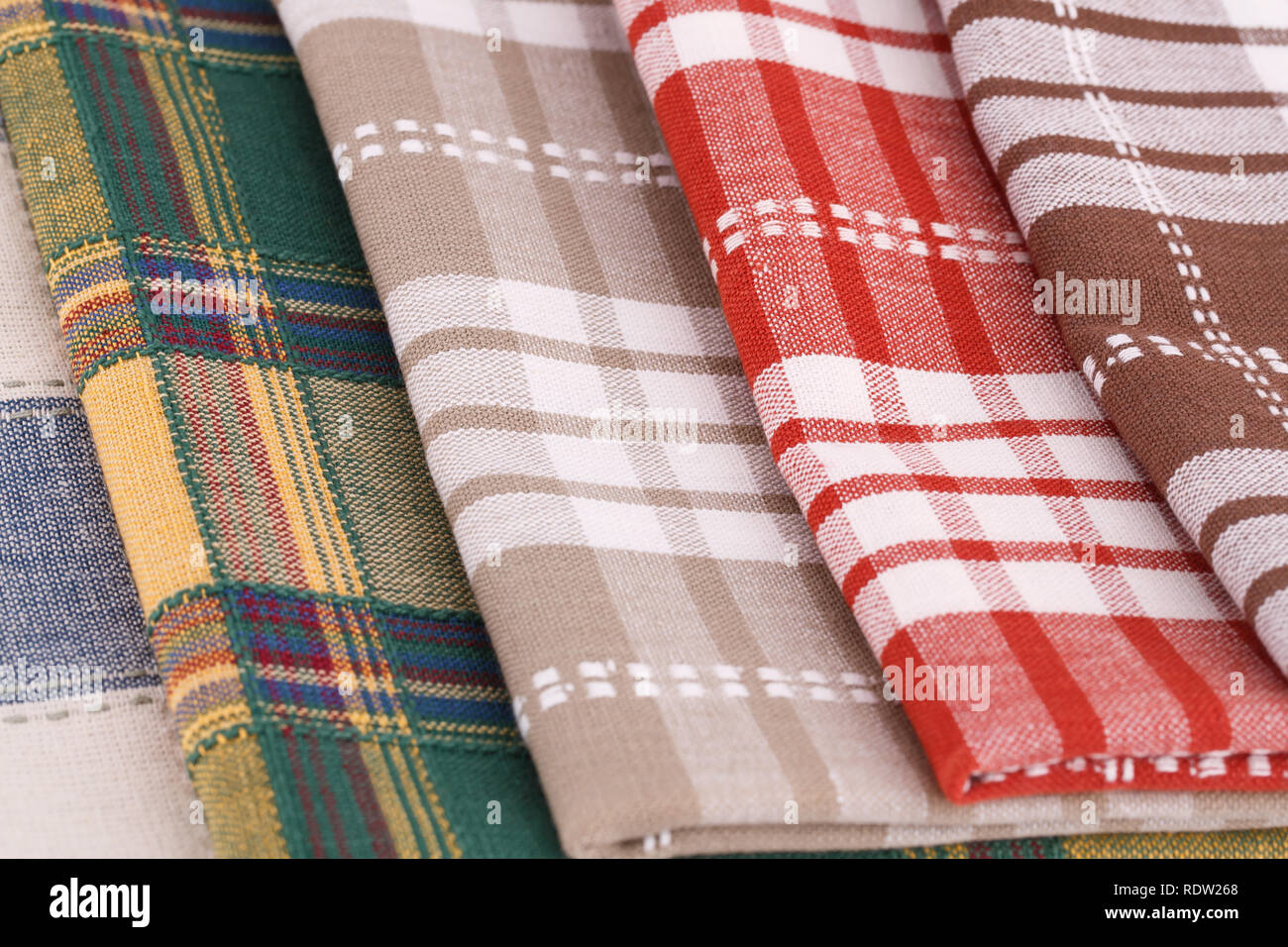 Stack of colorful kitchen towels closeup picture Stock Photo - Alamy