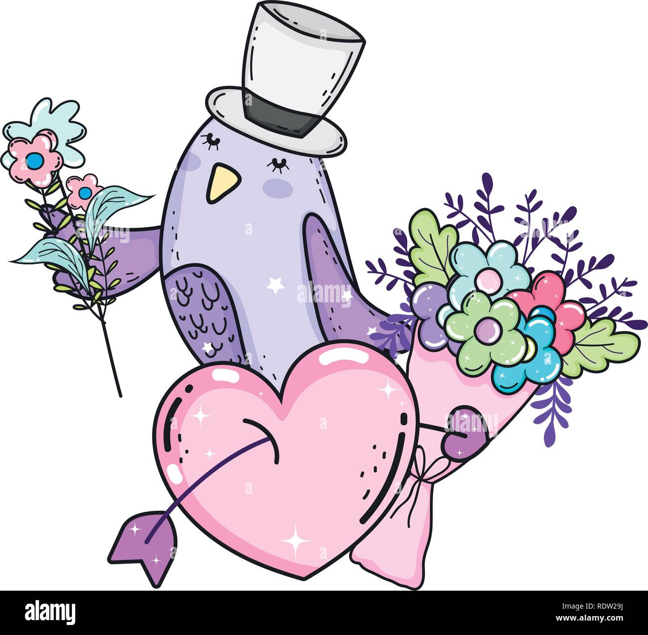 cute little bird with heart lovely character Stock Vector Image & Art ...