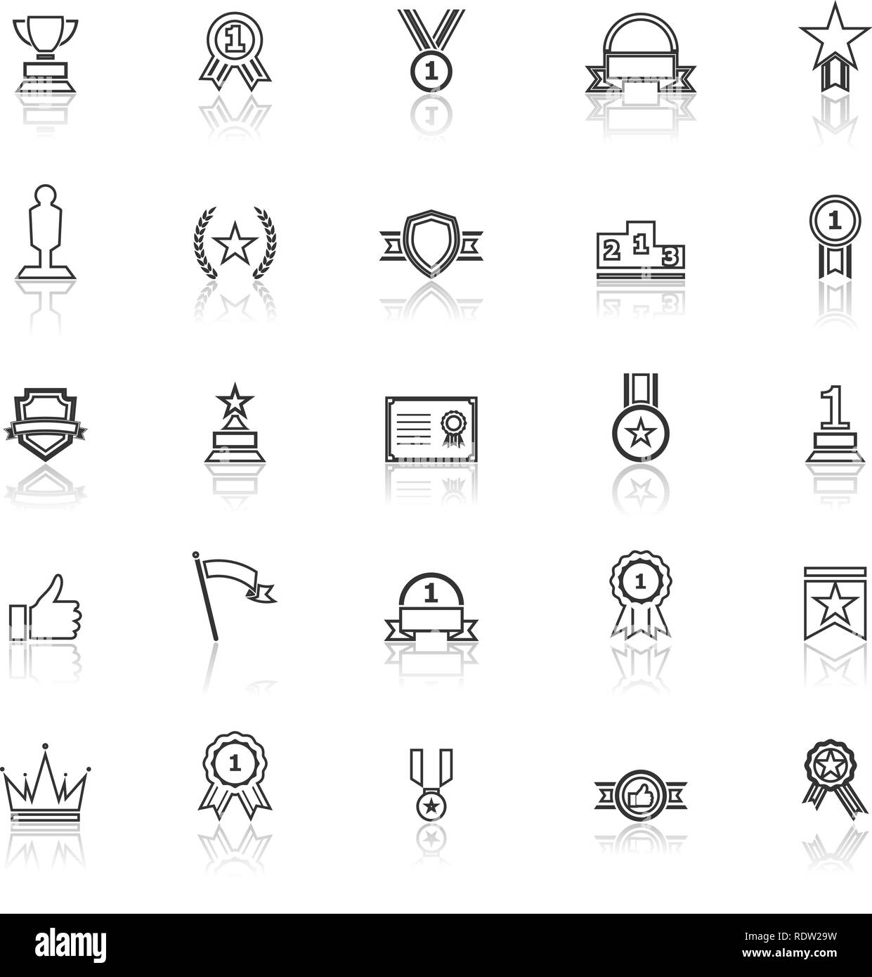 Winner line icons with reflect on white background, stock vector Stock ...