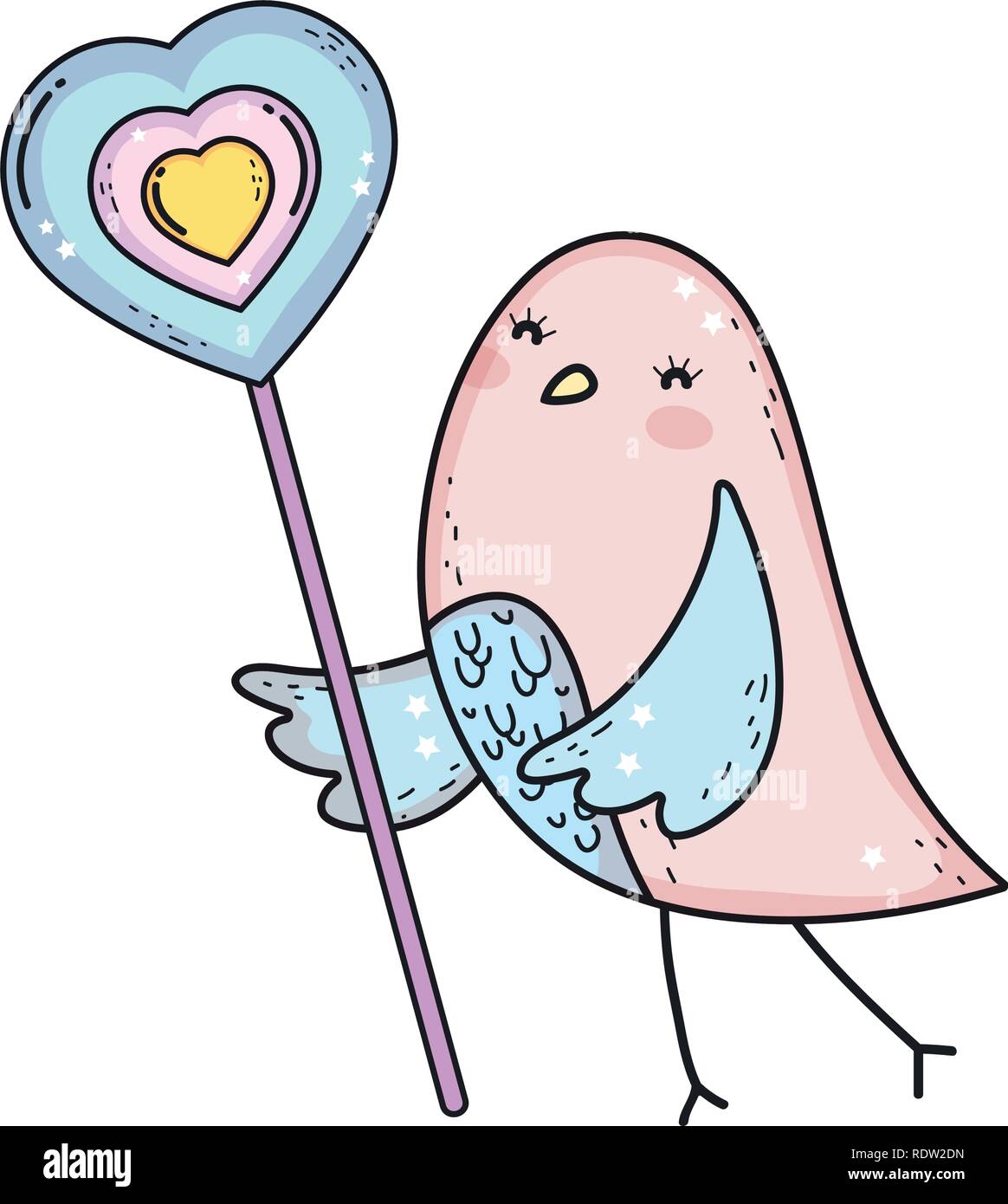 cute little bird with heart lovely character Stock Vector Image & Art ...