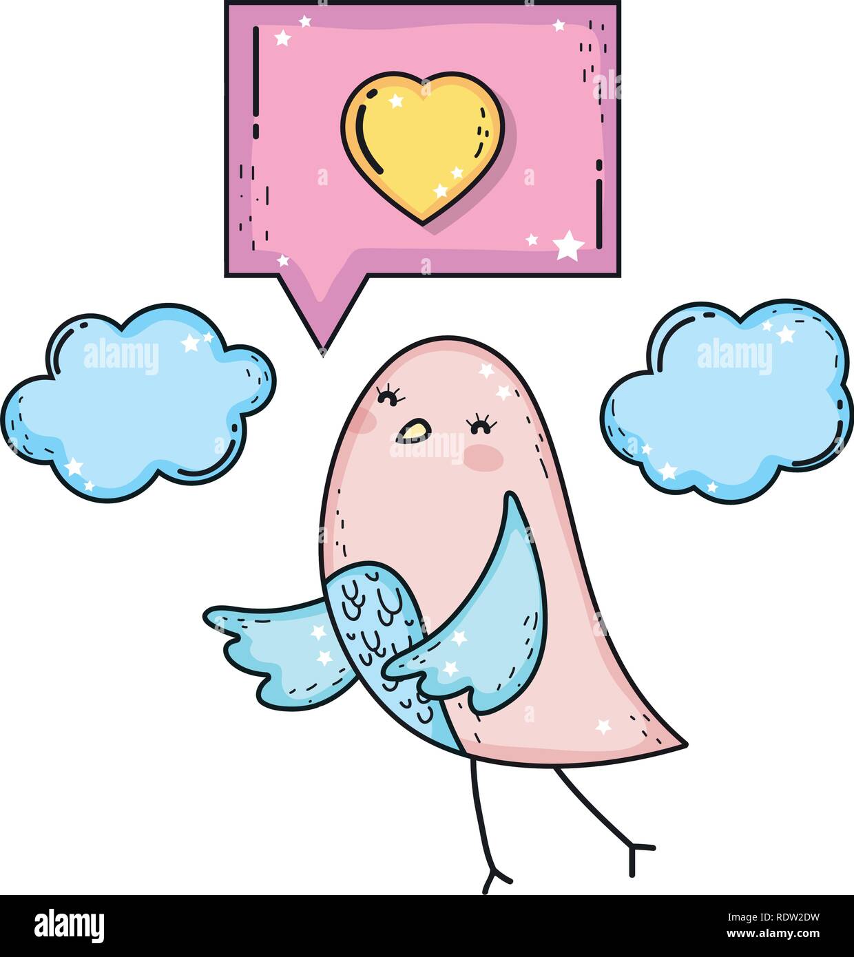 cute little bird with heart lovely character Stock Vector Image & Art ...