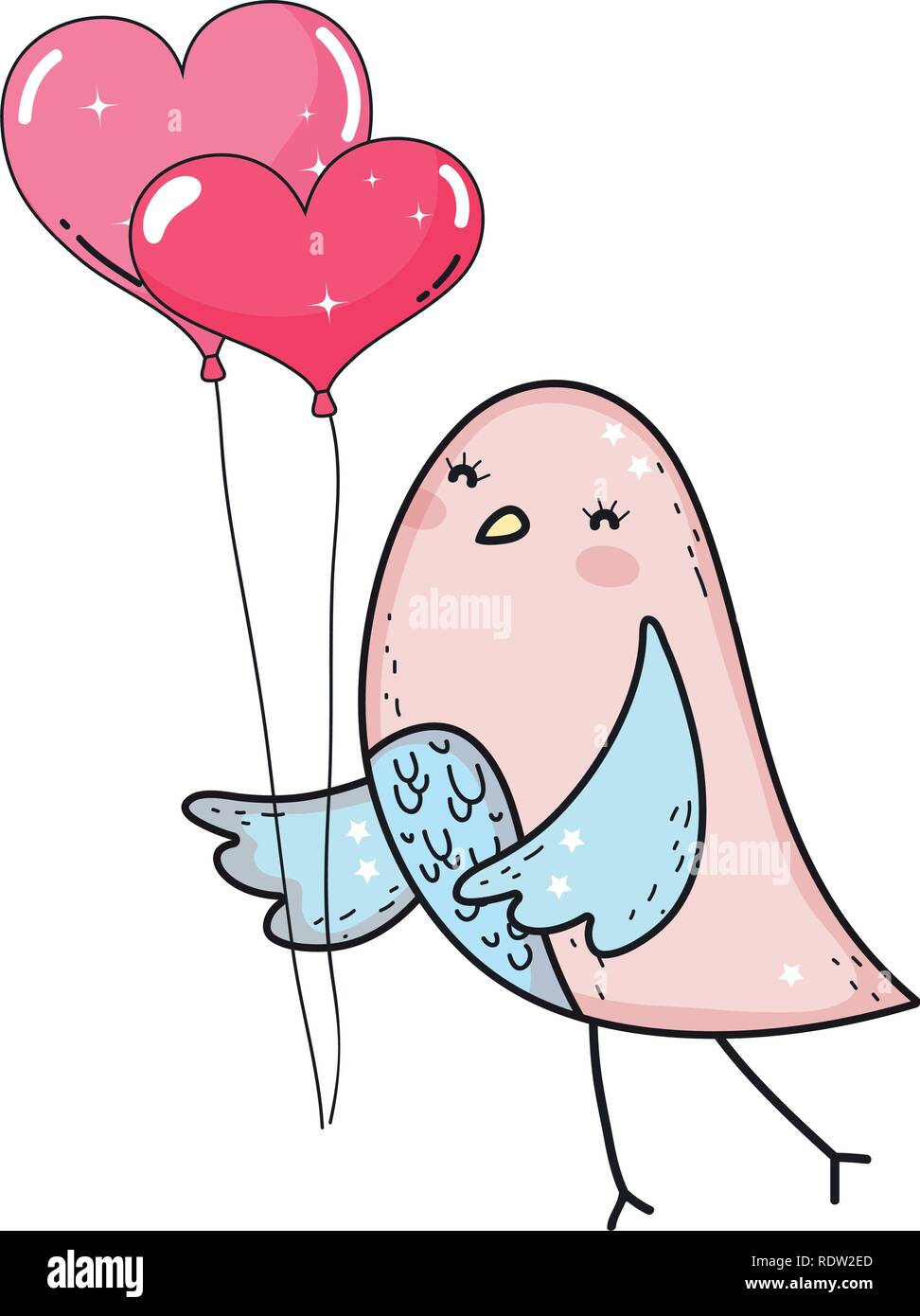 cute little bird with balloons helium lovely character Stock Vector ...