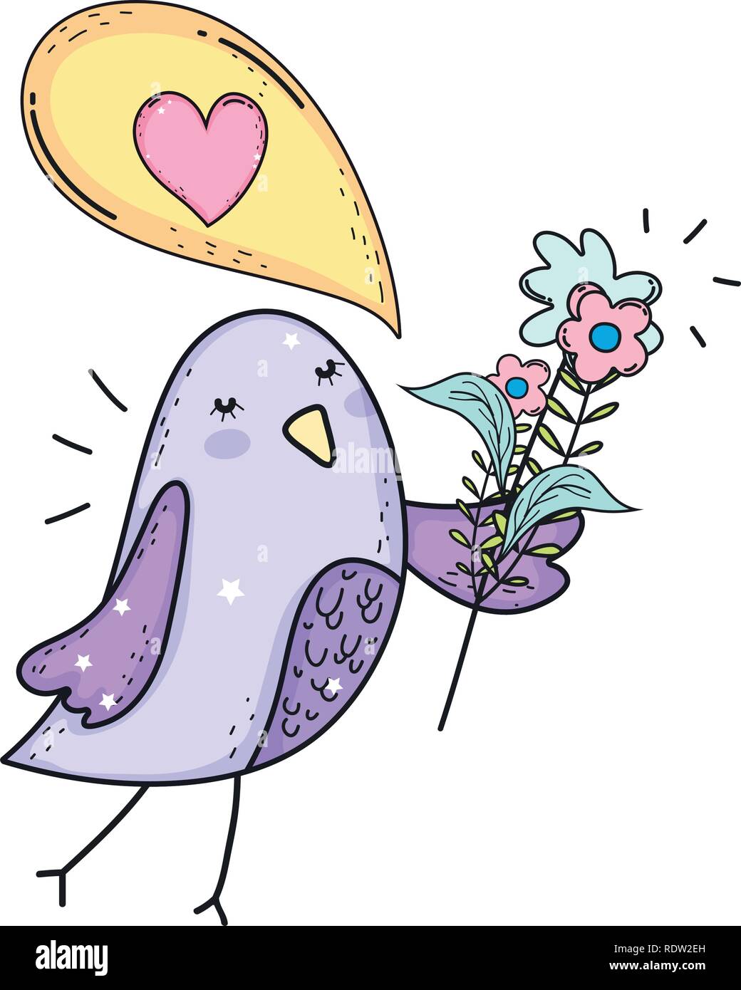 cute little bird with heart lovely character Stock Vector Image & Art ...