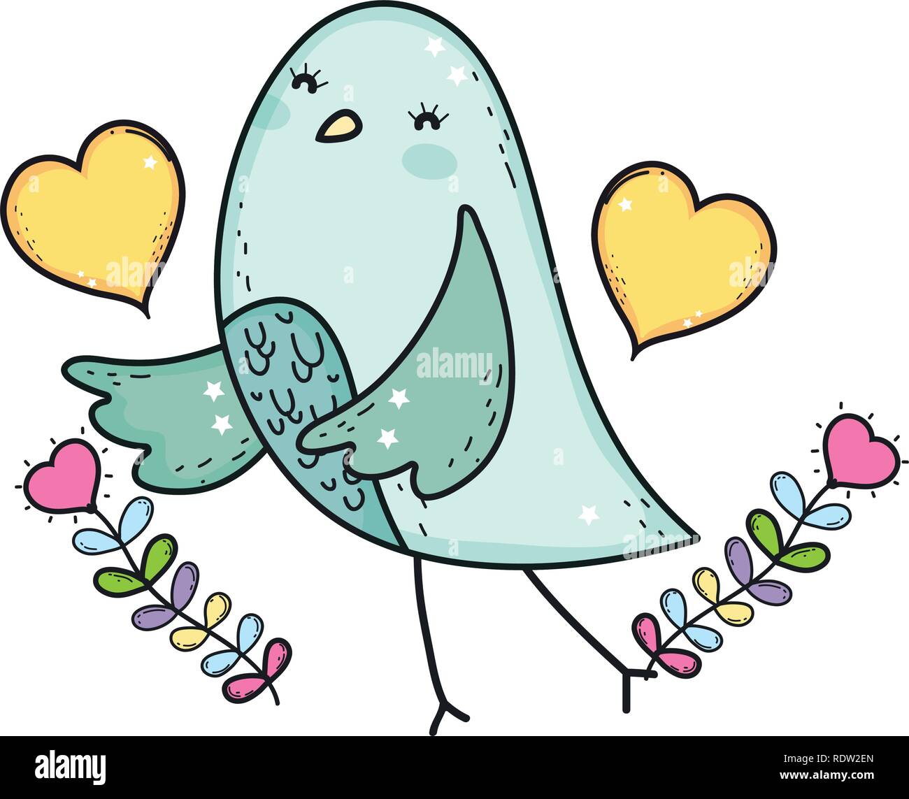 cute little bird with heart lovely character Stock Vector Image & Art ...