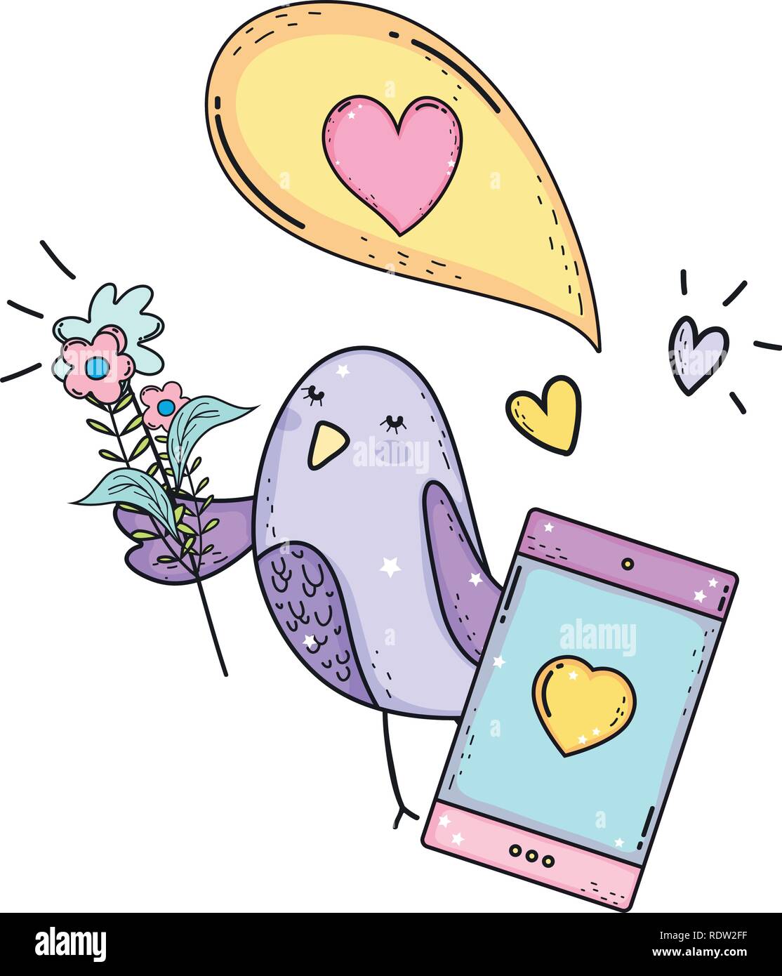 cute little bird with heart lovely character Stock Vector Image & Art ...