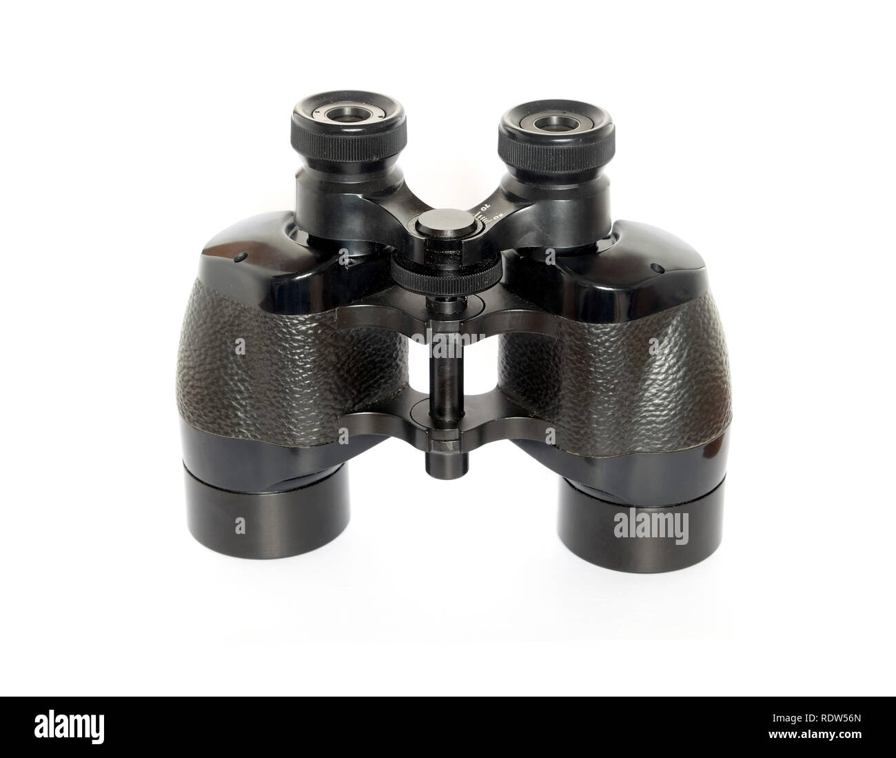 Vintage prism black color binoculars front view isolated on white ...
