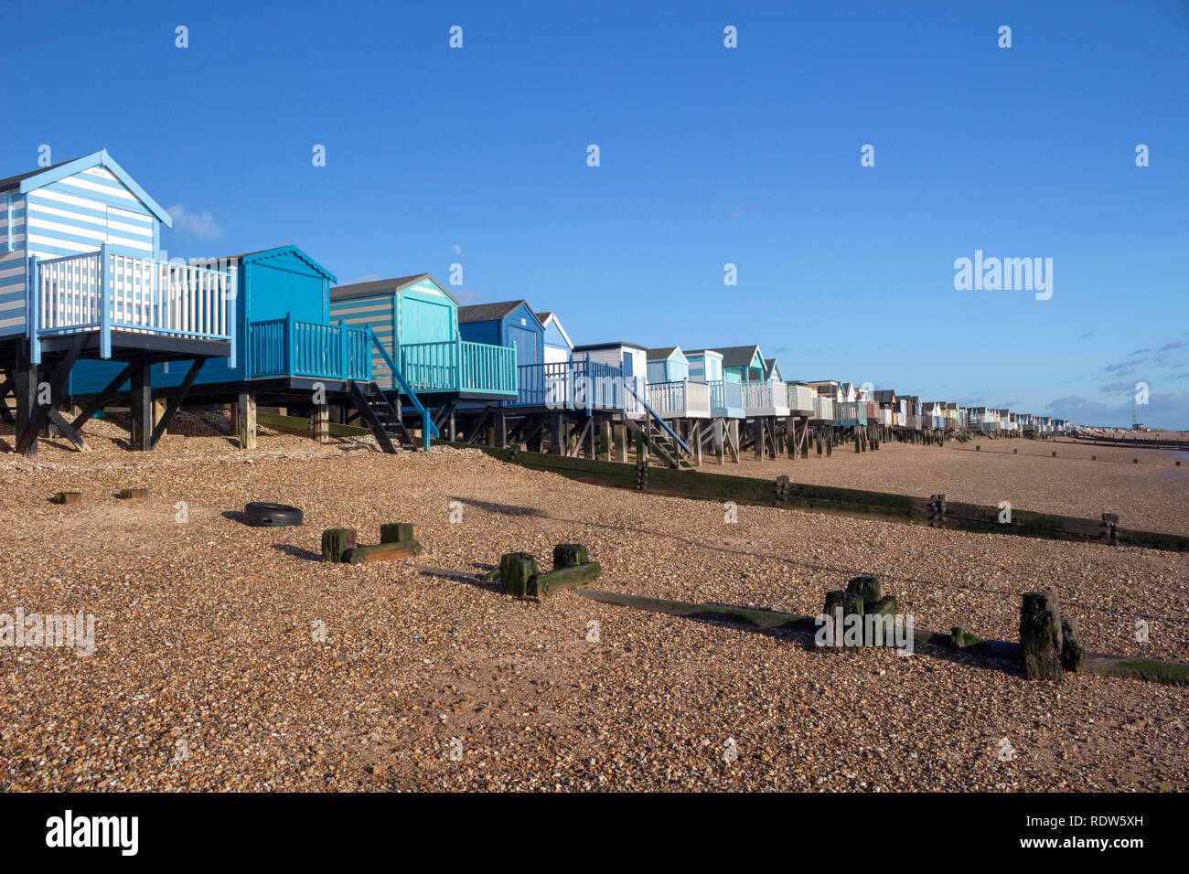 Beach huts at Thorpe Bay, near Southend-on-Sea, Essex, England Stock ...