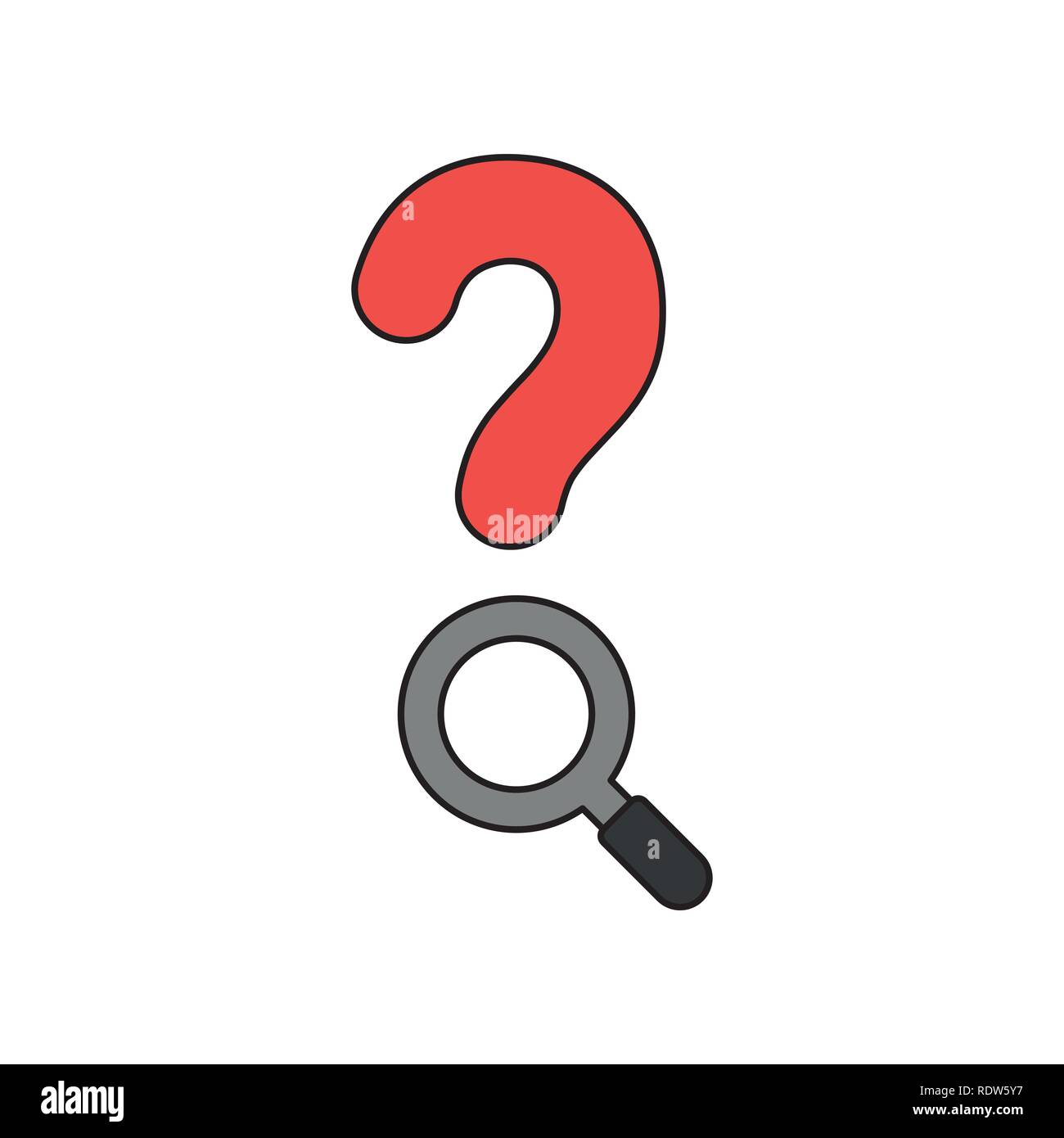 Vector illustration icon concept of question mark with magnifying glass. Colored and black ...