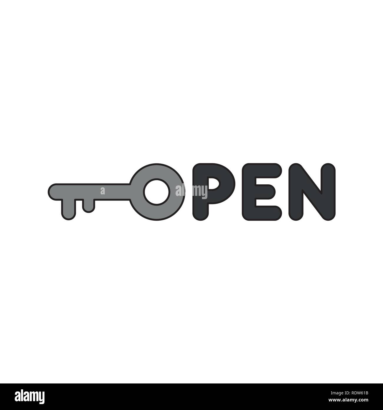 Vector illustration icon concept of open word with key. Colored and ...