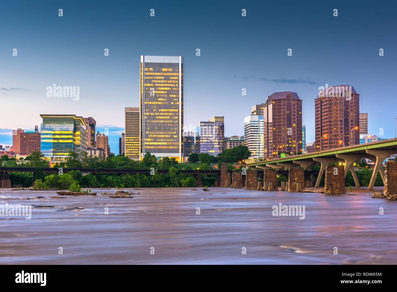 Richmond, Virginia, USA downtown skyline on the James River Stock Photo ...