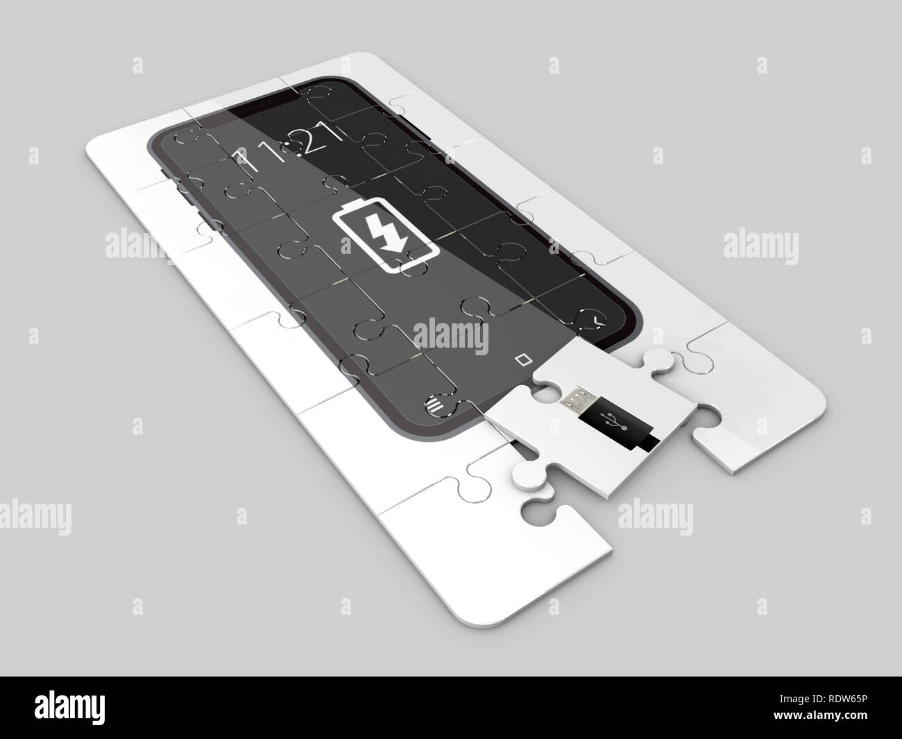 3D Illustration of concept with charging smartphone puzzle Stock Photo ...