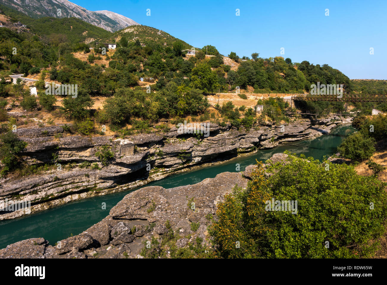 Scenic Vjosa river in South Albania embedded in rock landscape with ...