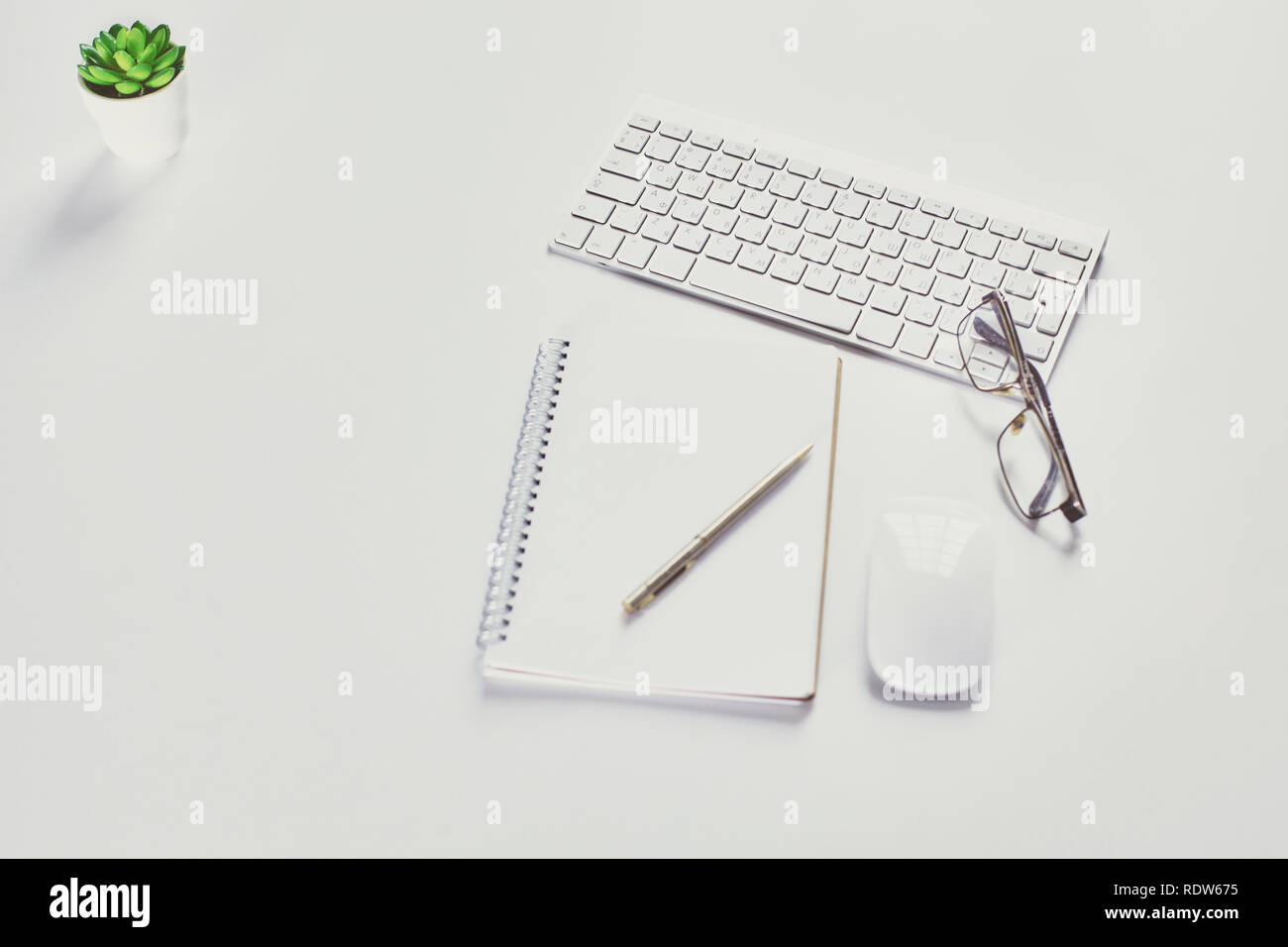 Workspace desktop, documents on the office table Stock Photo - Alamy