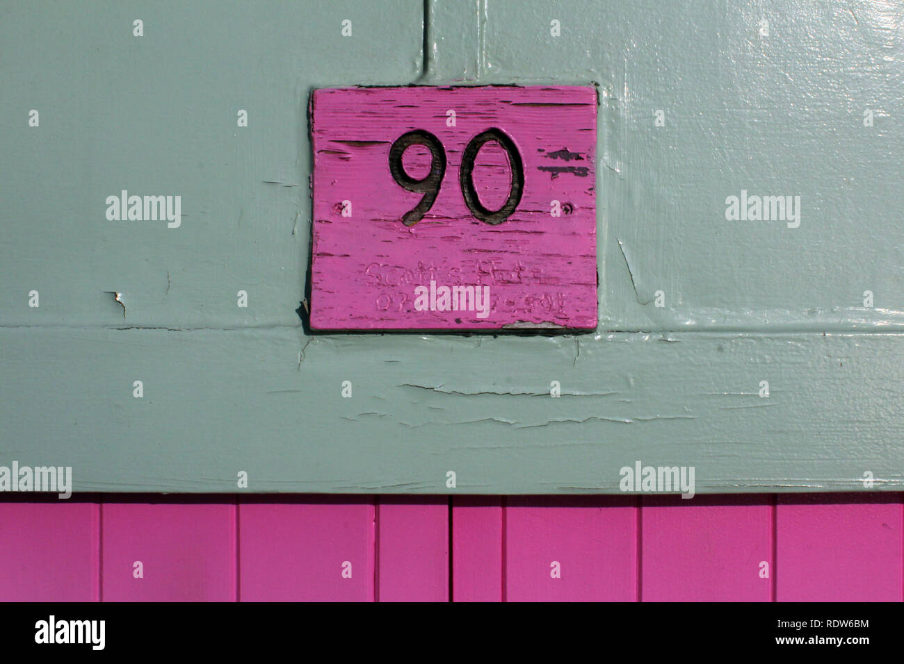 Number 90 ninety sign in wooden hut Brighton, England, close-up Stock ...
