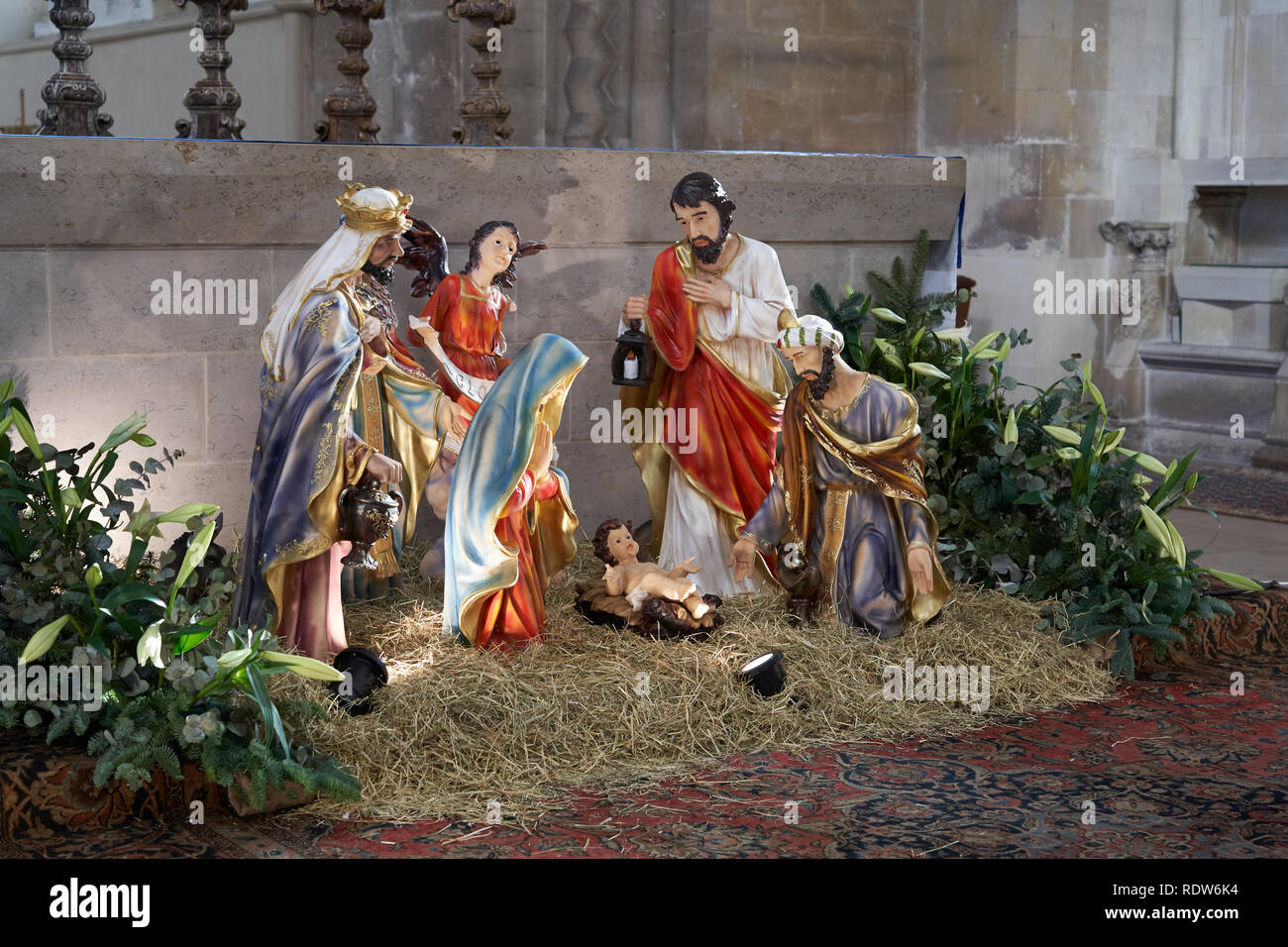 Nativity scene at Llandaff Cathedral, Cardiff, South Wales Stock Photo ...