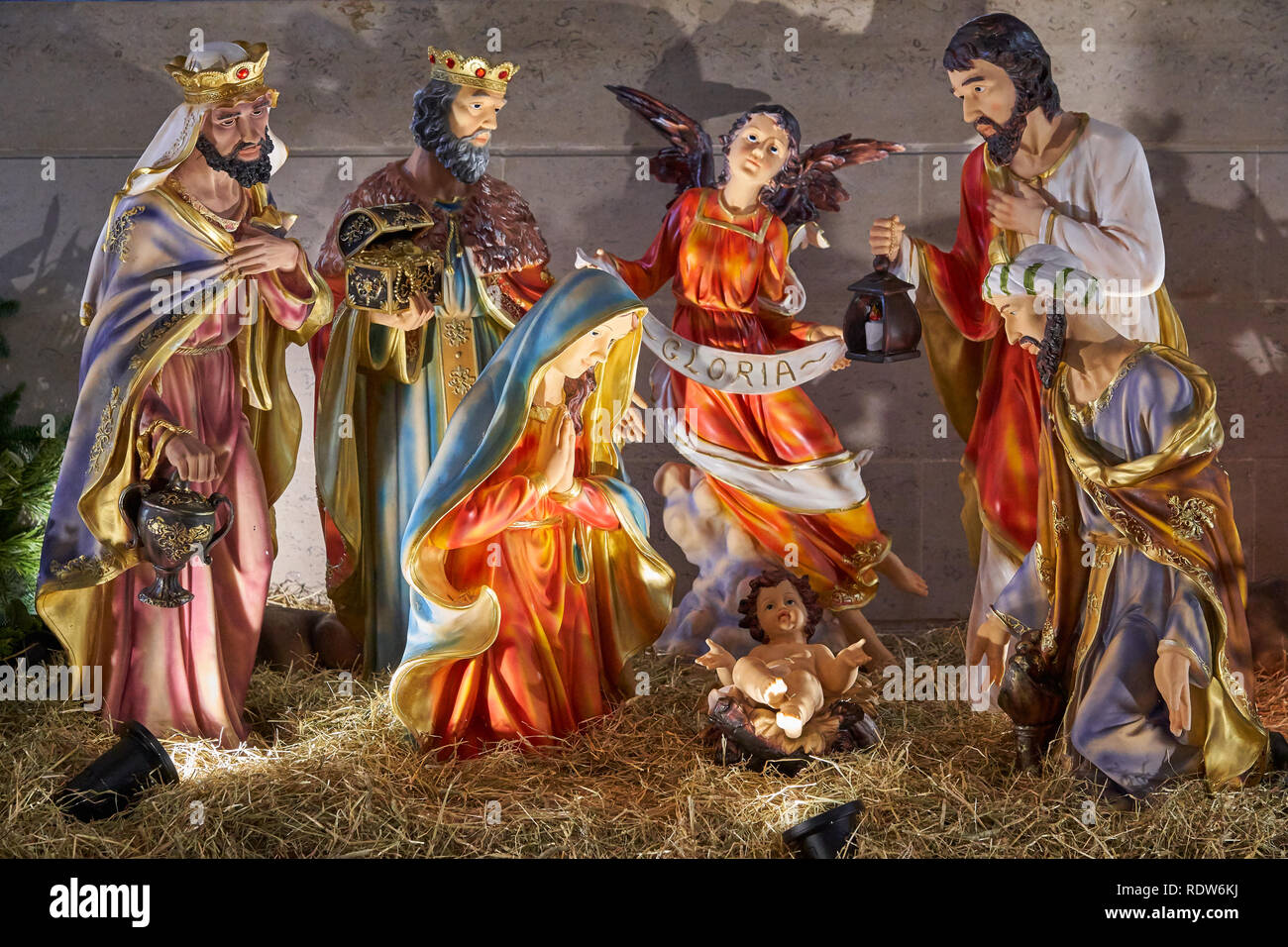 Nativity scene at Llandaff Cathedral, Cardiff, South Wales Stock Photo ...