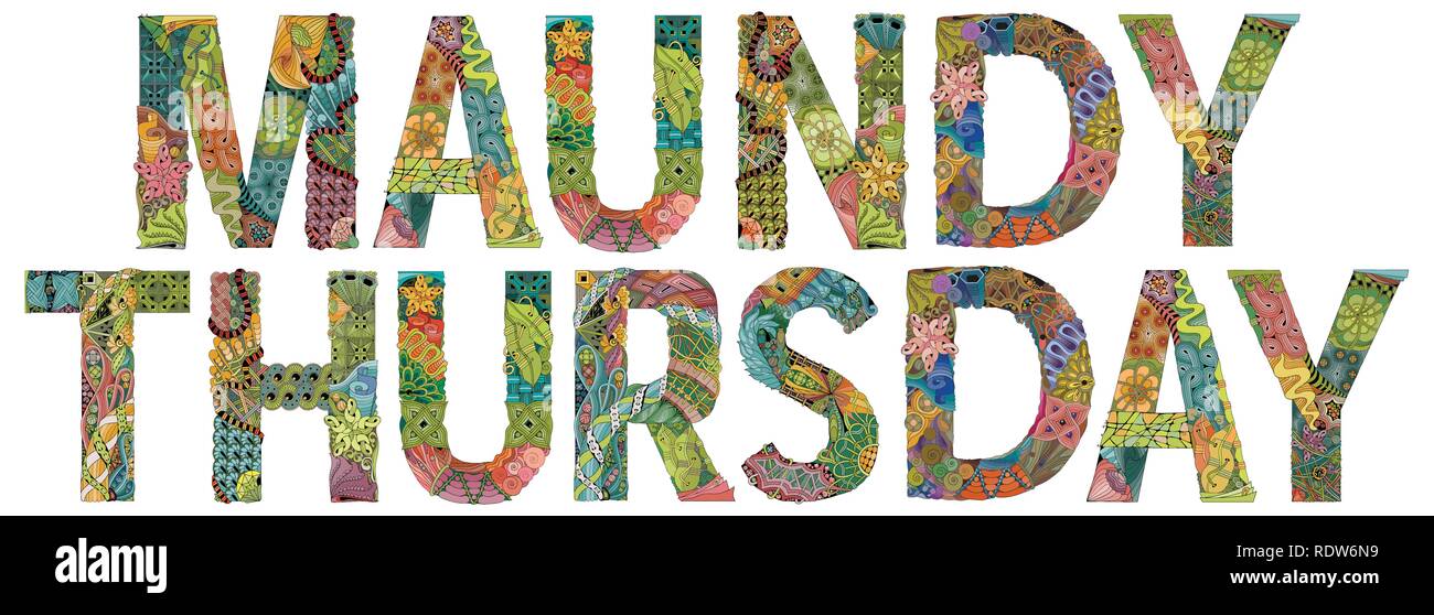 Hand-painted art design. Hand drawn illustration words MAUNDY THURSDAY ...