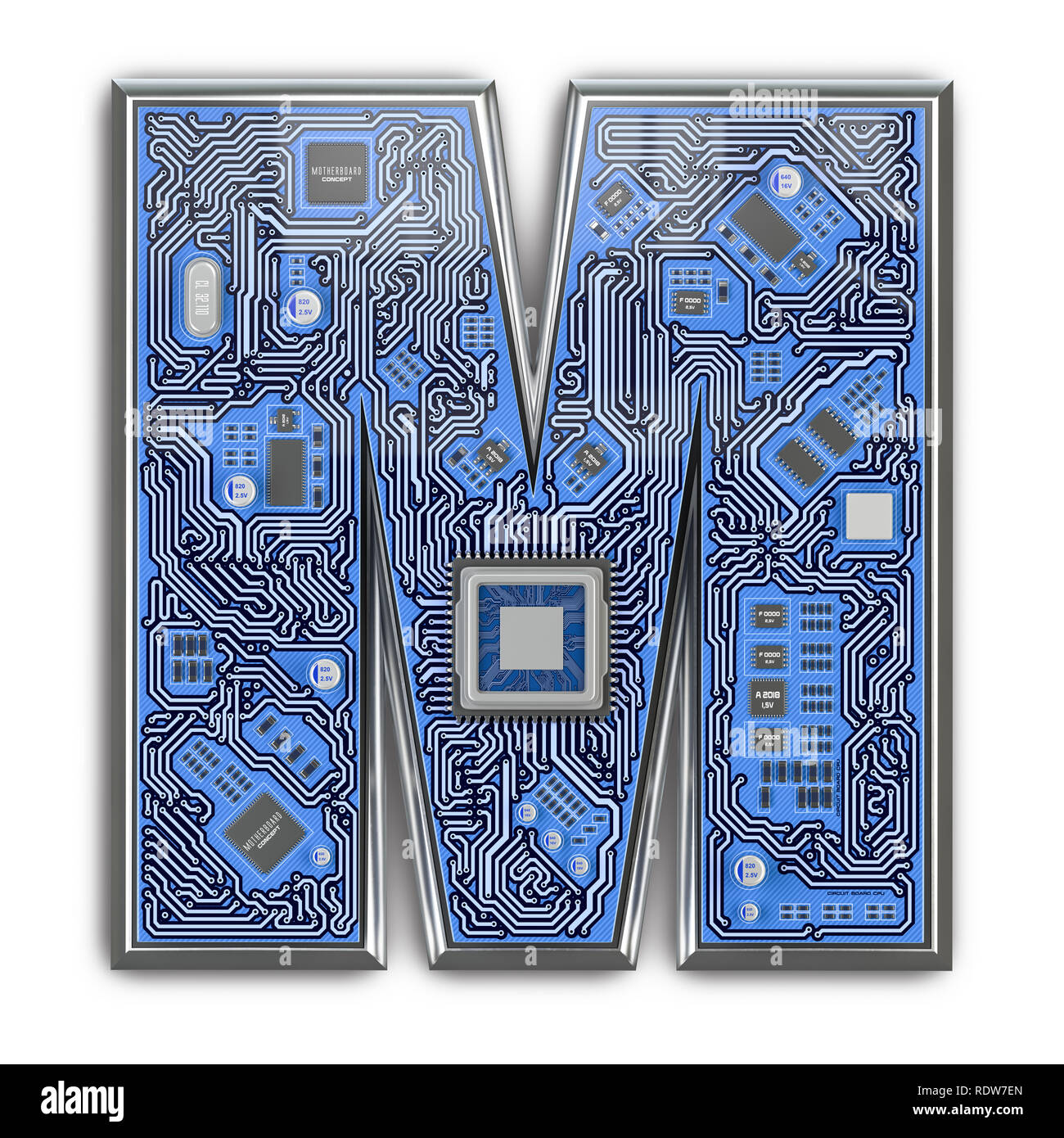 Letter M. Alphabet in circuit board style. Digital hi-tech letter ...