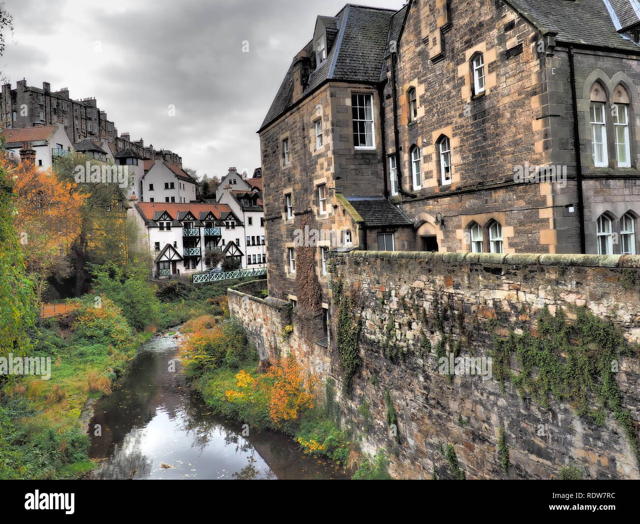 The Water of Leith flowing through Dean Village in Edinburgh - Scotland ...
