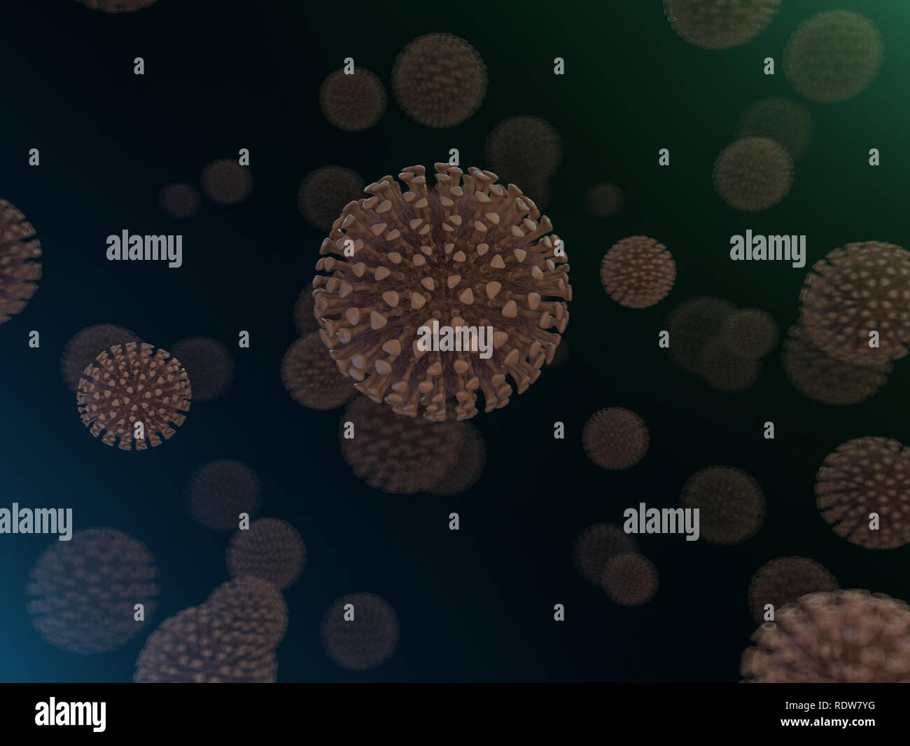 The virus in the body in the macro scale on background. 3D rendering ...