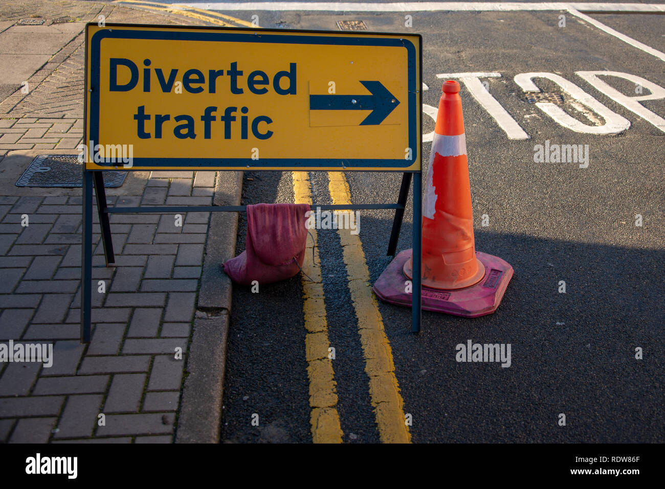 Diverted traffic sign traffic cone hi-res stock photography and images ...