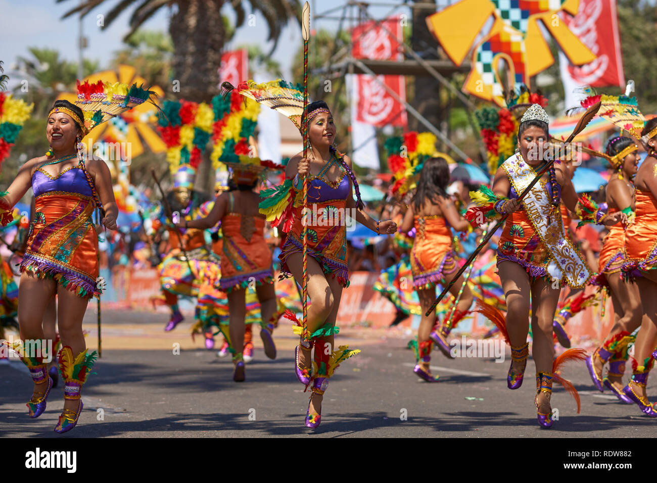 Tobas dance group in traditional Andean costumes performing at the ...